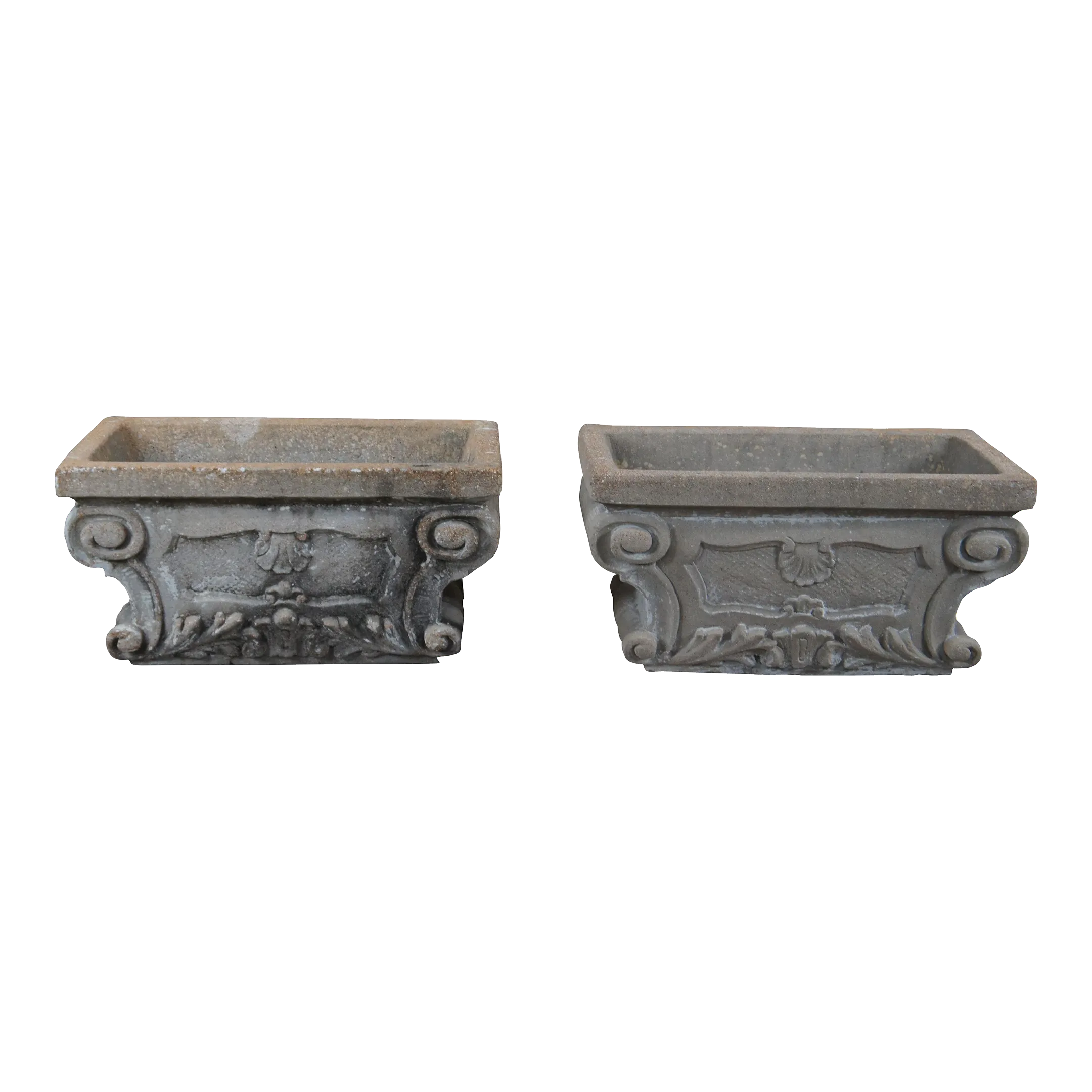 Vintage French Baroque Ornamental Concrete Stone Garden Flower Planters ...