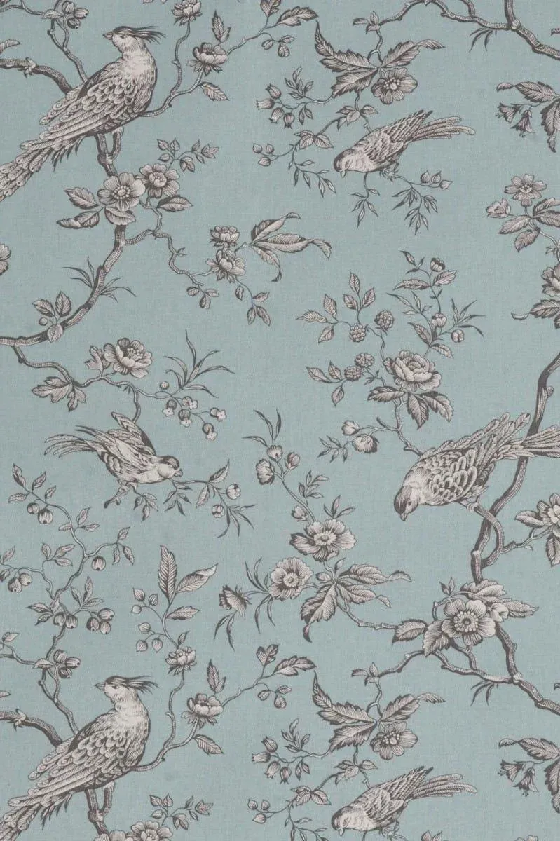 Isabelle Bird Toile Sky Cotton Double Width Fabric | Chairish