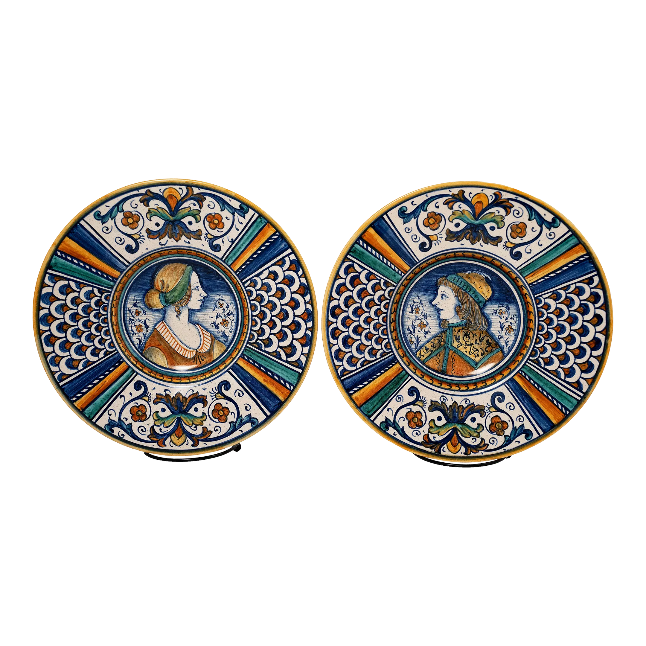 Pair of Mid 20th Century Deruta Majolica Portrait Plates | Chairish