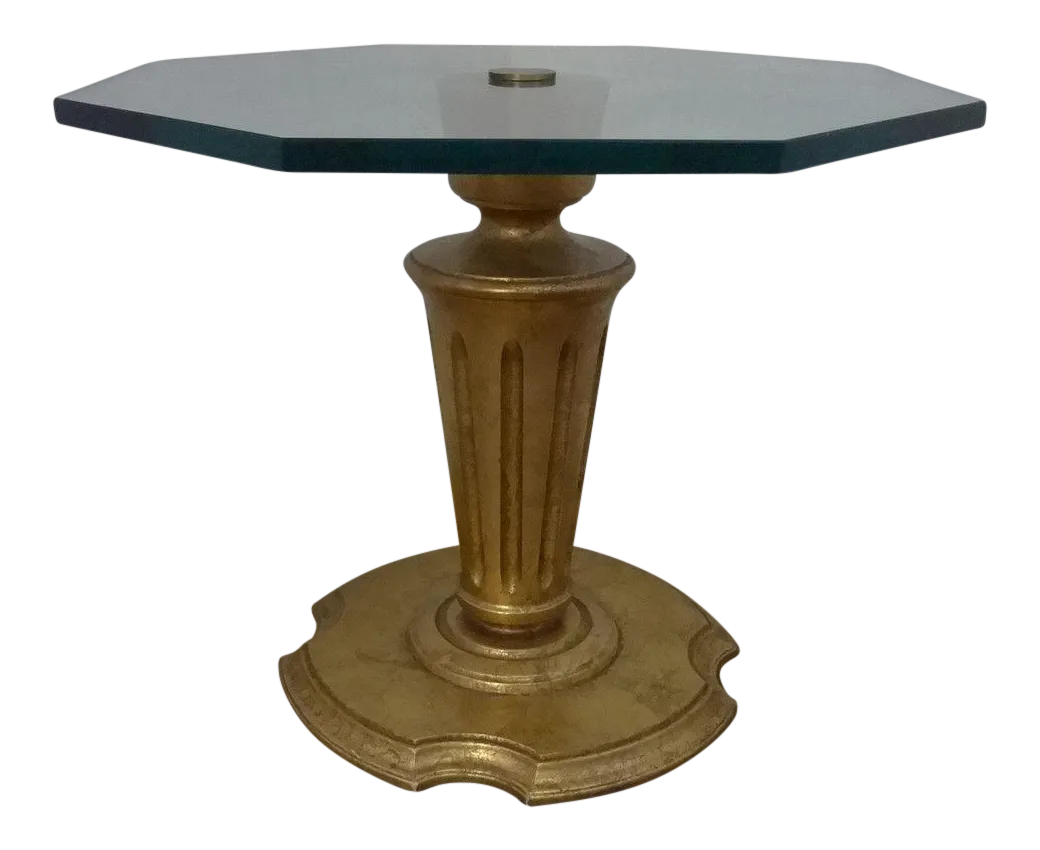 Vintage French Regency Gold Glass Top Lamp End Table | Chairish