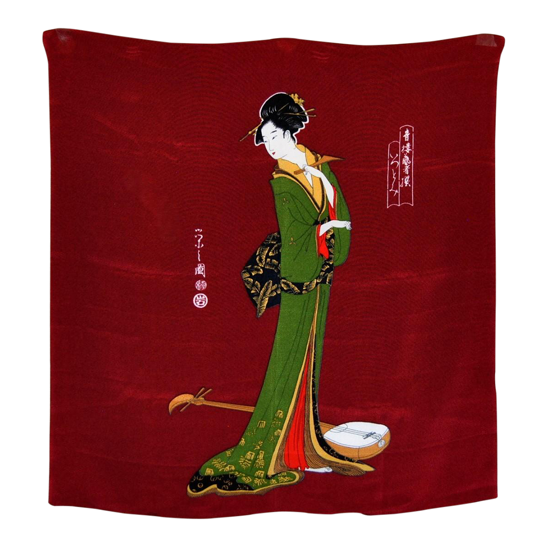 1970s Authentic Silk Chirimen Japanese Wall Decor Tapestry Fukusa With Bijinga Lady | Chairish