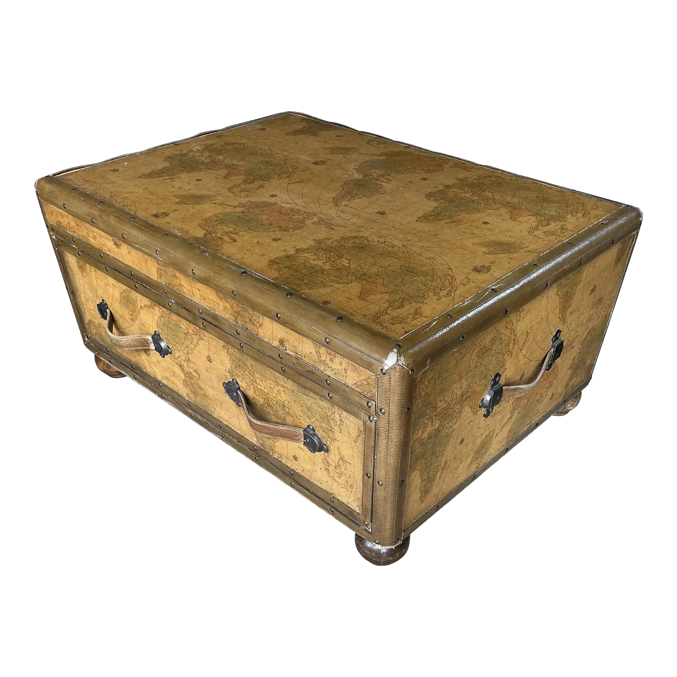 Late 20th Century Maitland-Smith Old World Map Trunk Style Coffee Table ...