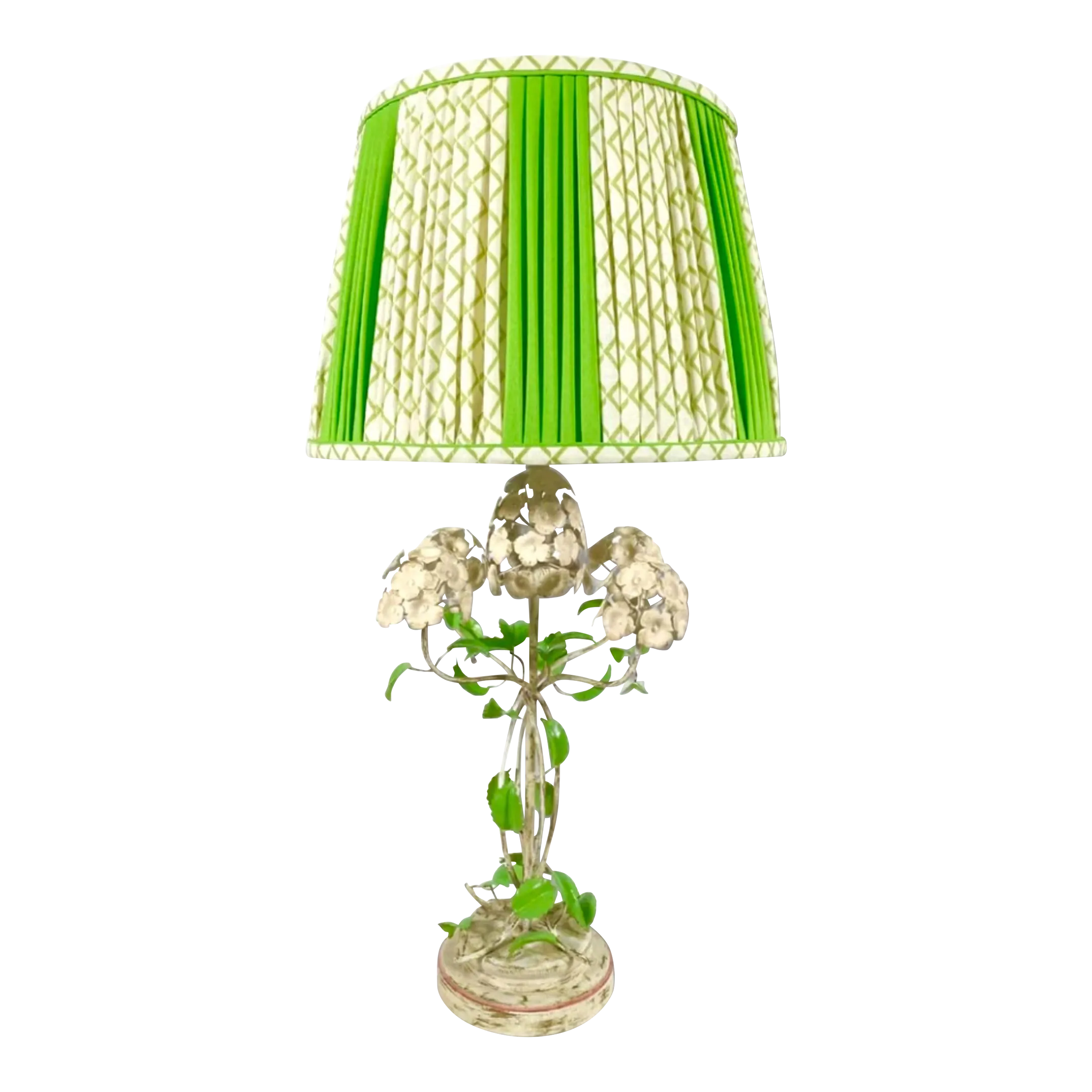 Vintage Metal Floral Lamp With Matching Shade | Chairish