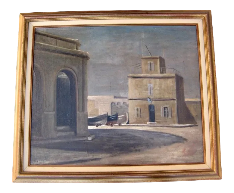 Mid 20th Century European Architectural Scene Oil Painting by Leonid ...