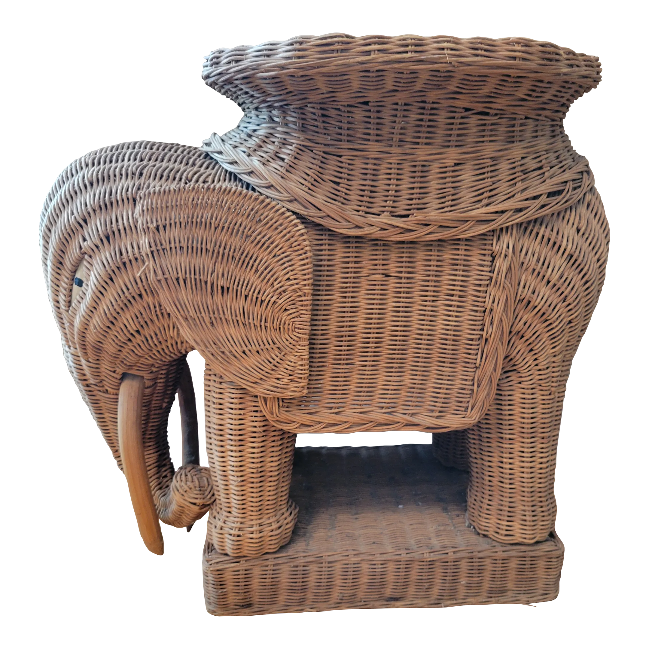 Vintage 1970s Wicker Elephant Stand | Chairish