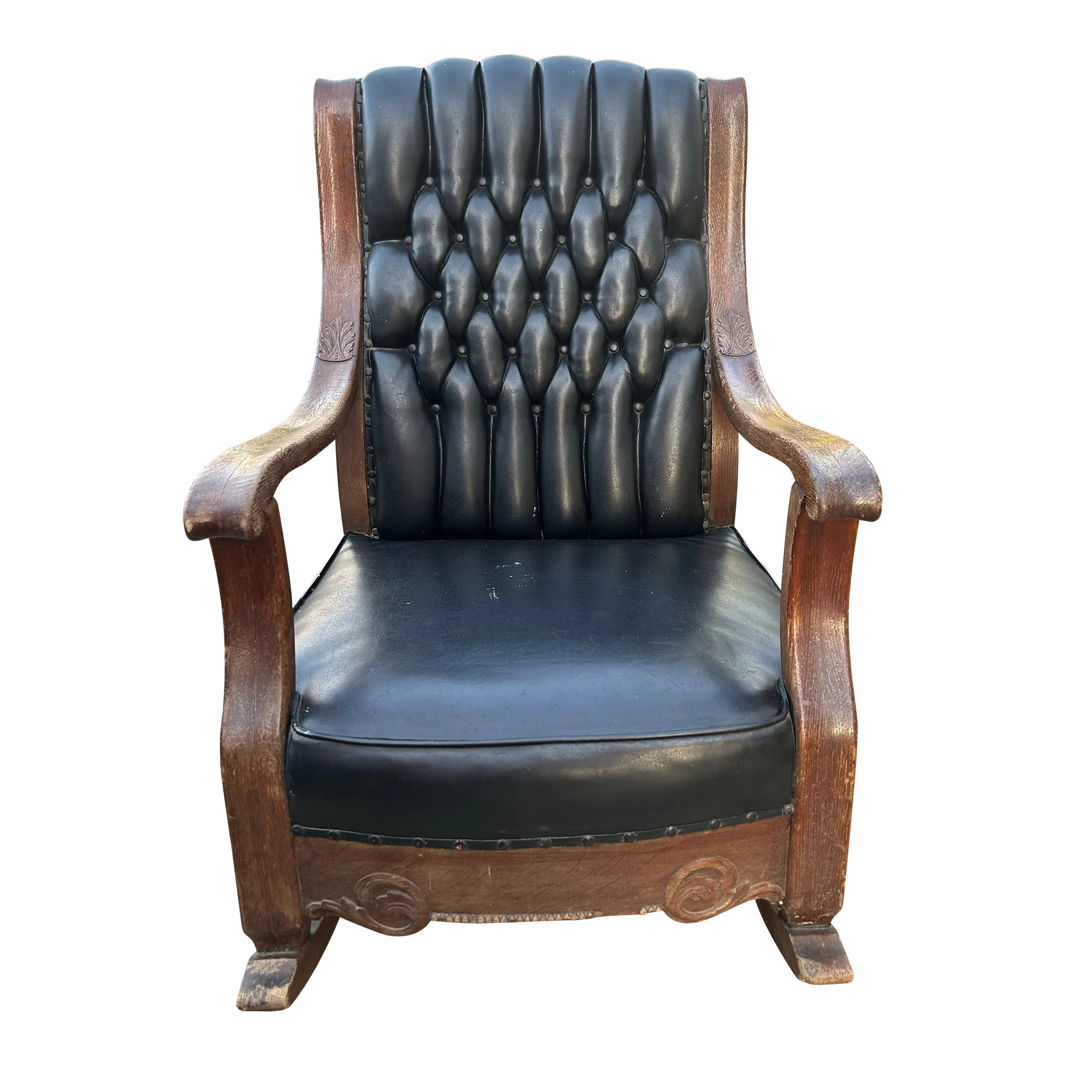 Early 20th Century Antique Tufted Leather Rocking Chair | Chairish