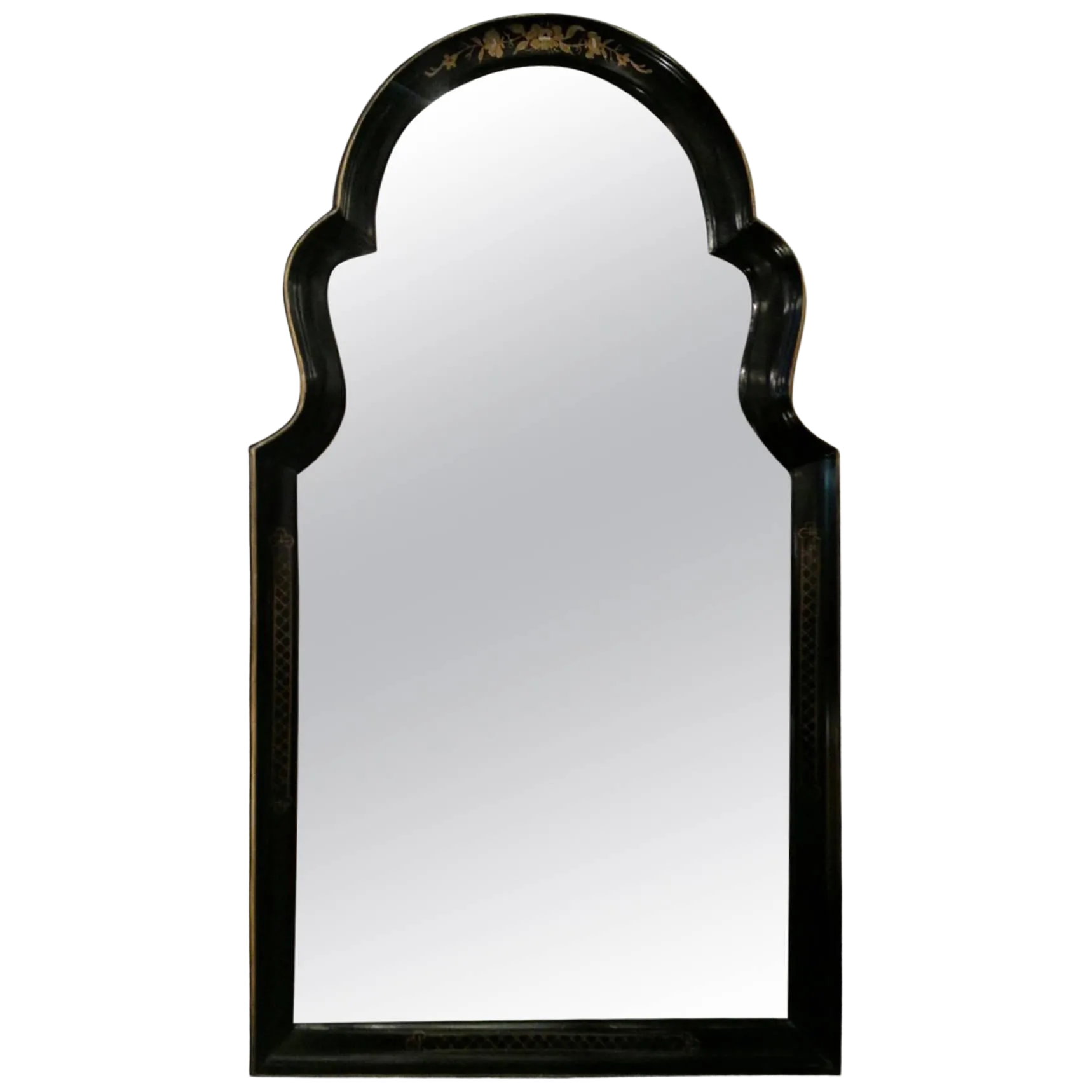 Vintage Black Lacquer Mirror With Gilt Decoration | Chairish