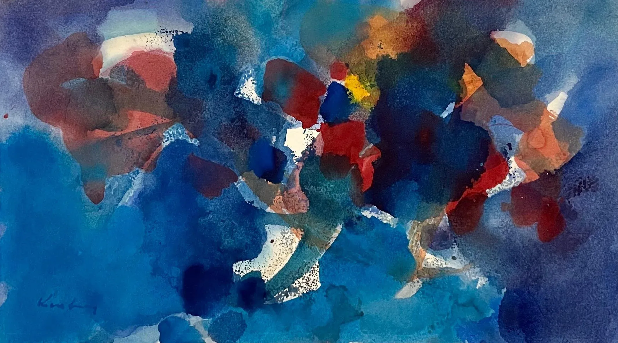 Modernist Abstract Expressionist Watercolor Painting by Pawel Kontny ...