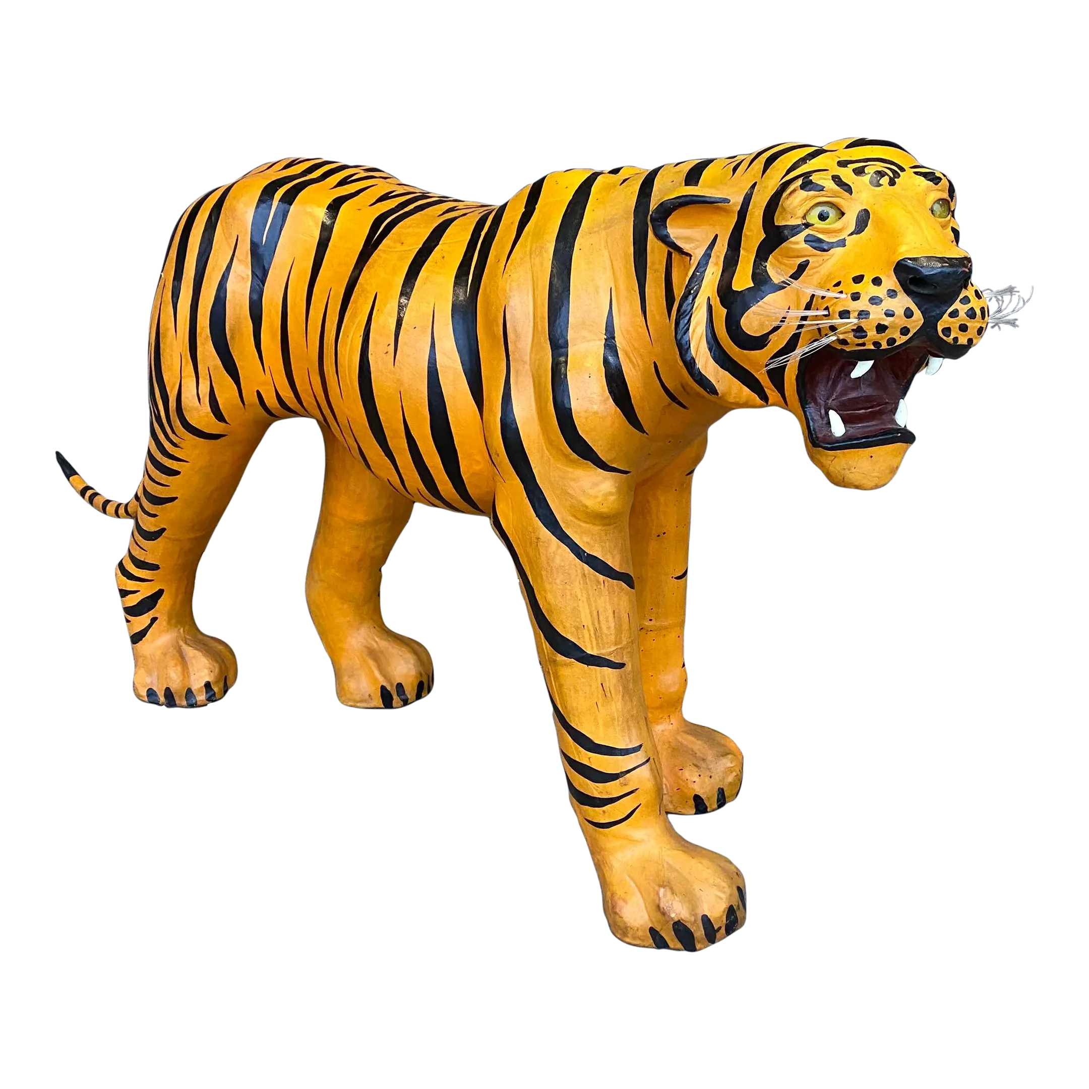 Mid 20th Century Extra Large Leather Wrapped Tiger Statue | Chairish