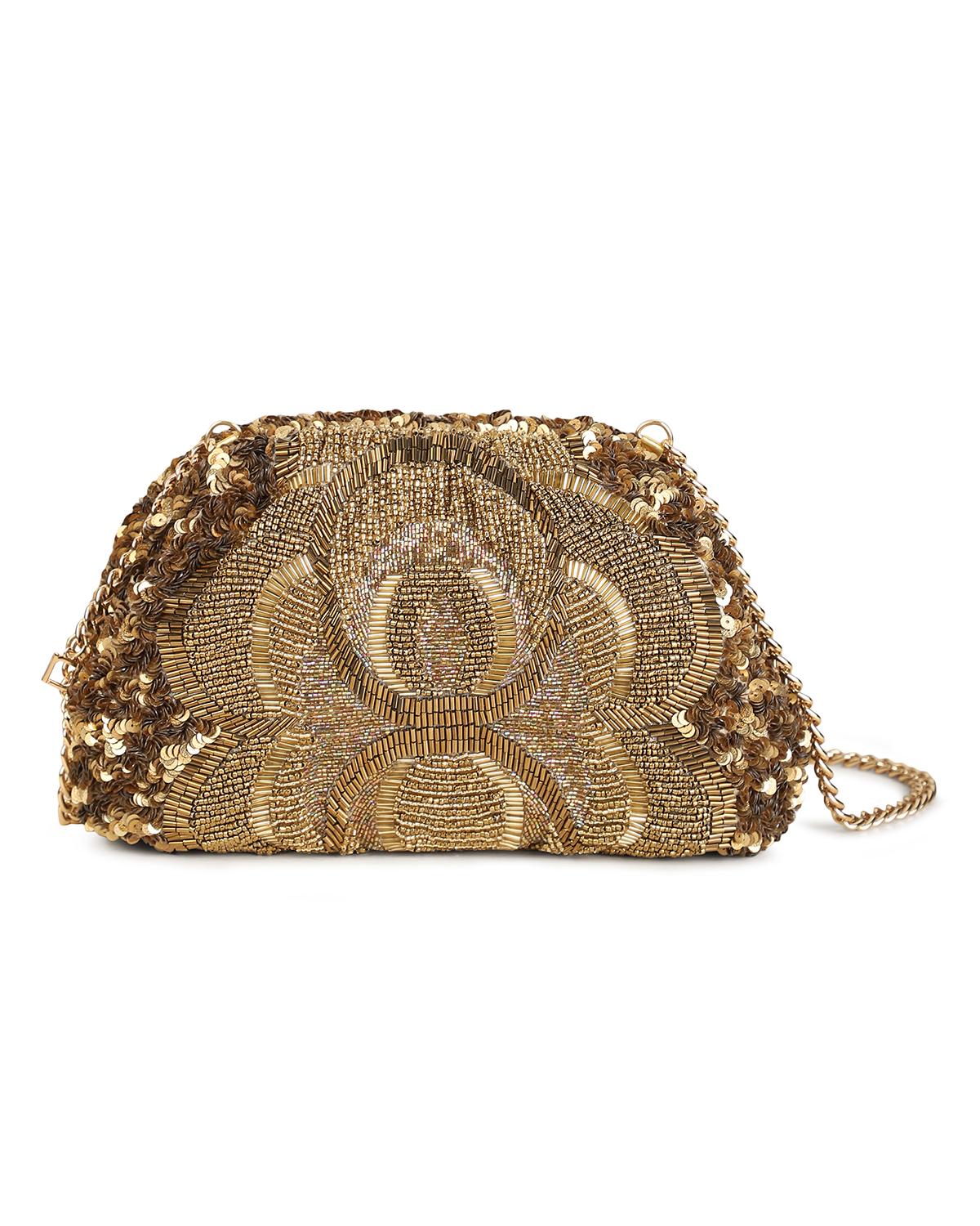 Rafe Embellished Aya Frame Clutch in Antique Gold - Great Gifts Club