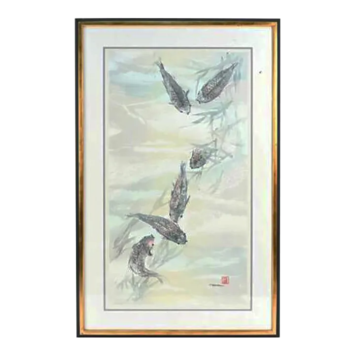 1950s Michi Osaka Japanese Serigraph With Fish, Mono Print | Chairish