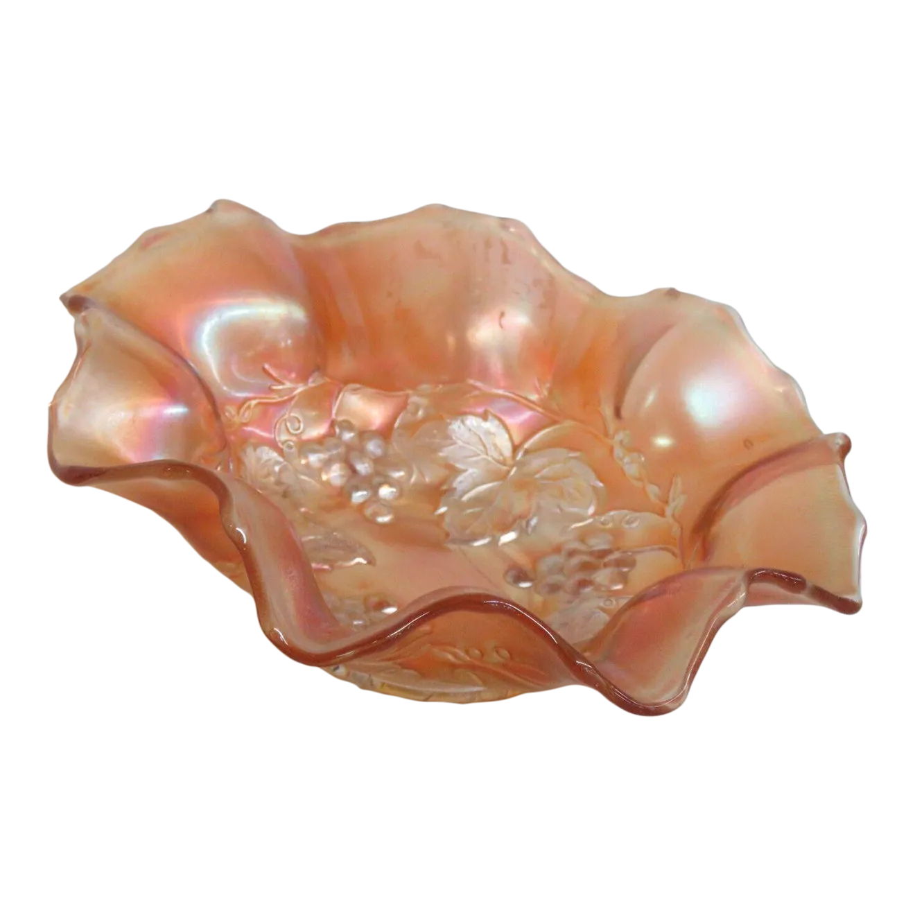 Dugan Carnival Glass Marigold Golden Grape Ruffled Rim Candy Dish Bowl ...