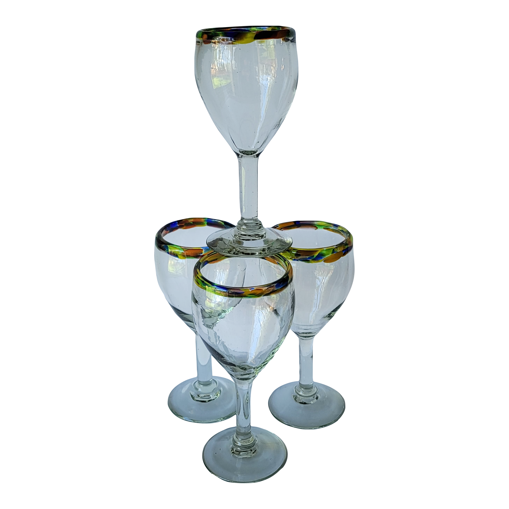 Late 20th Century Hand Blown Confetti Rim Mexican Wine Glasses- Set of ...