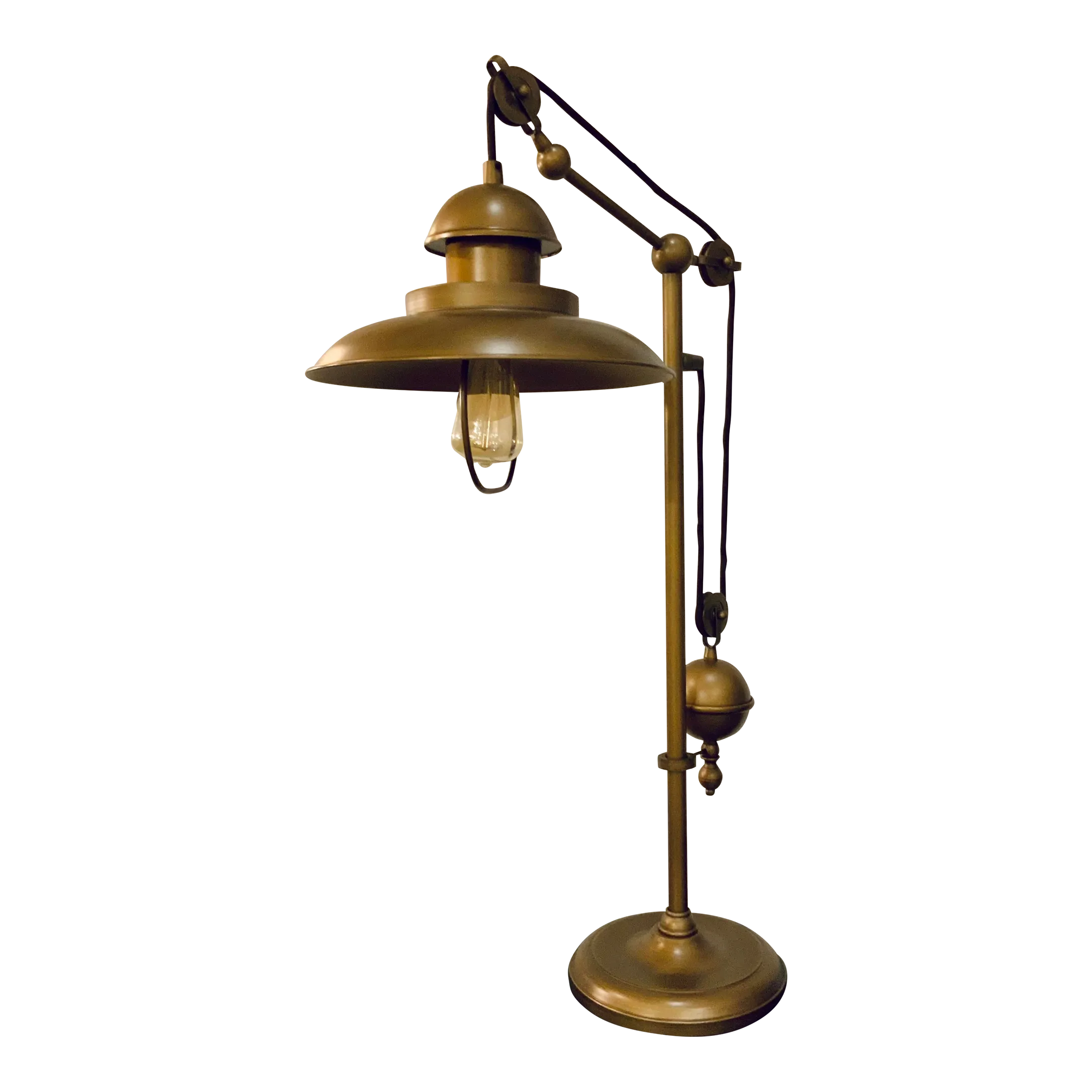 Industrial Modern Antique Brass Pulley Counterbalance Table Lamp | Chairish