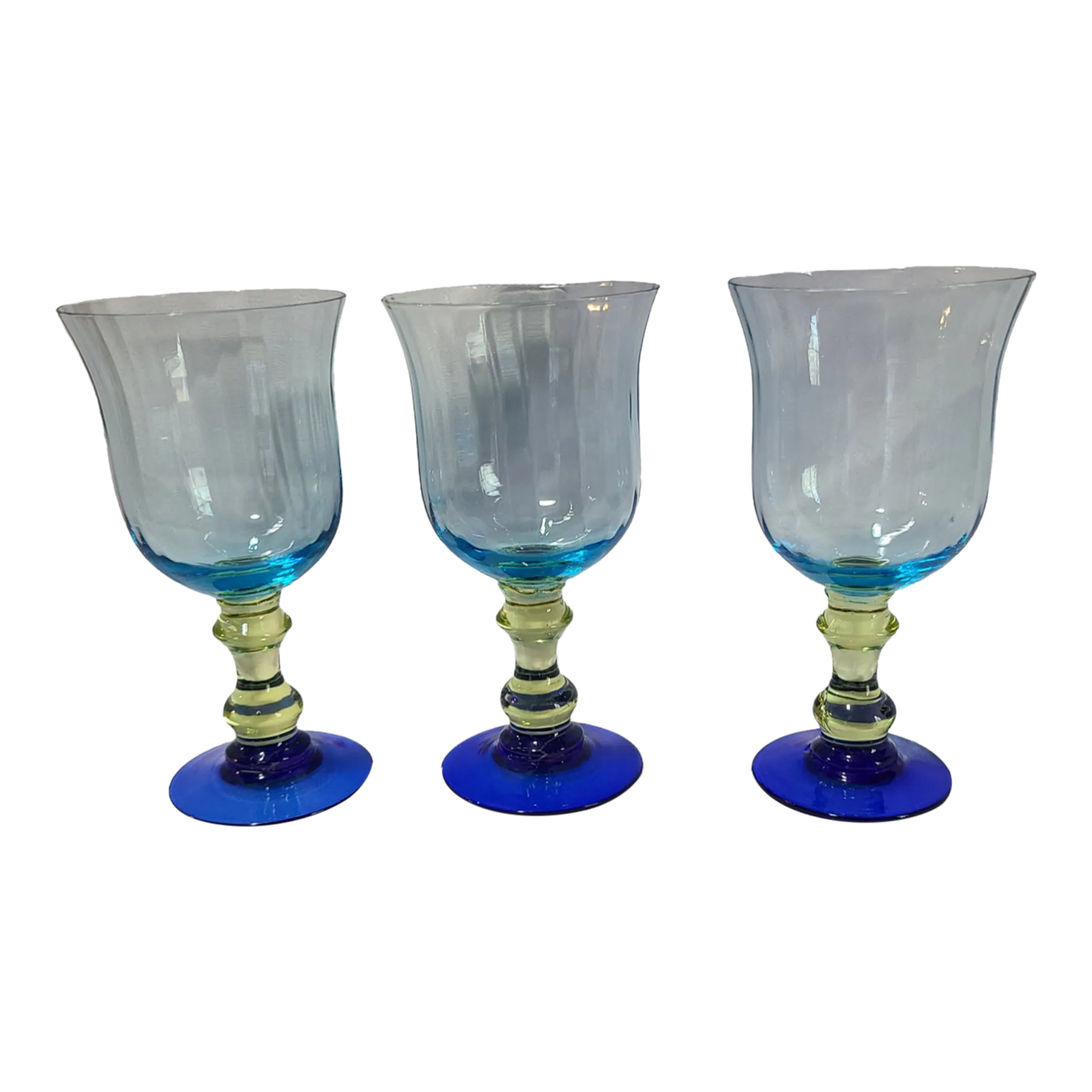 Anthropologie Cobalt & Sky Blue Chartreuse Green Art Glass Water ...