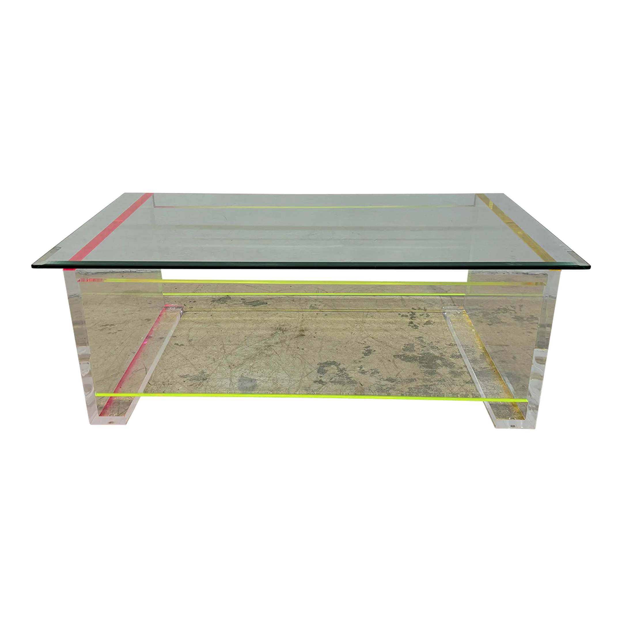 Contemporary Neon Color Edge Lucite Coffee Table With Beveled Glass Top ...
