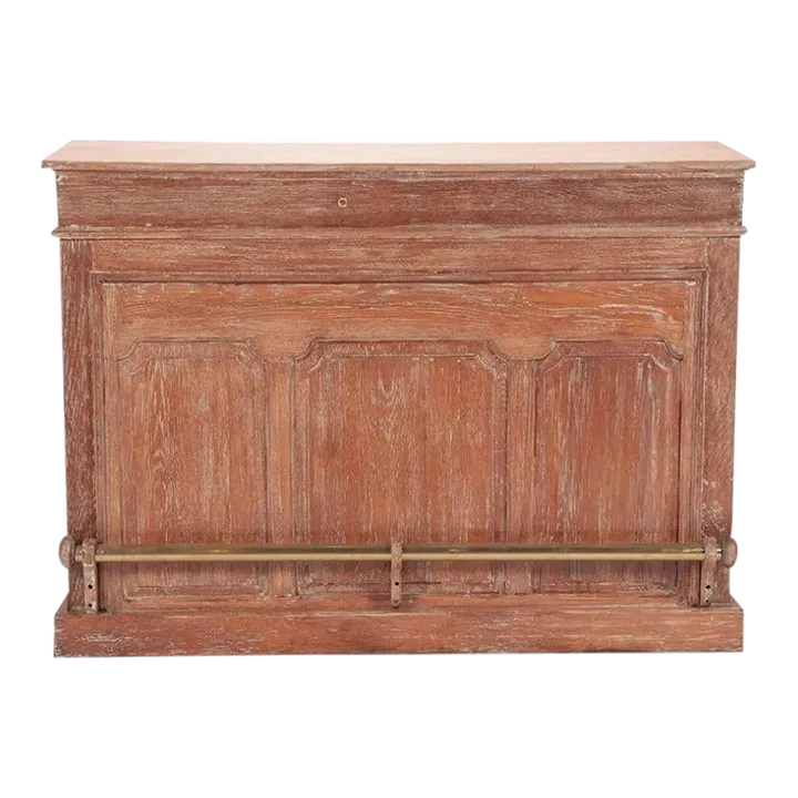 Cerused Oak Three Panel Bar With Brass Foot Rail | Chairish