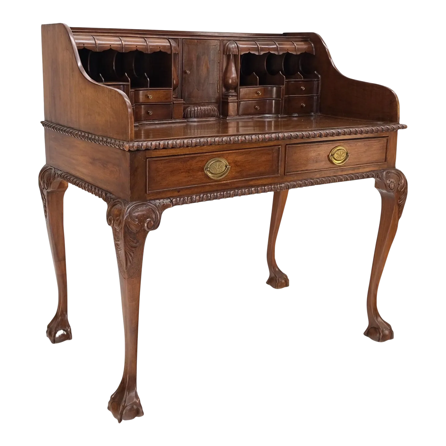 Mahogany Finely Carved Ball & Claw Console Writing Table Desk Two ...