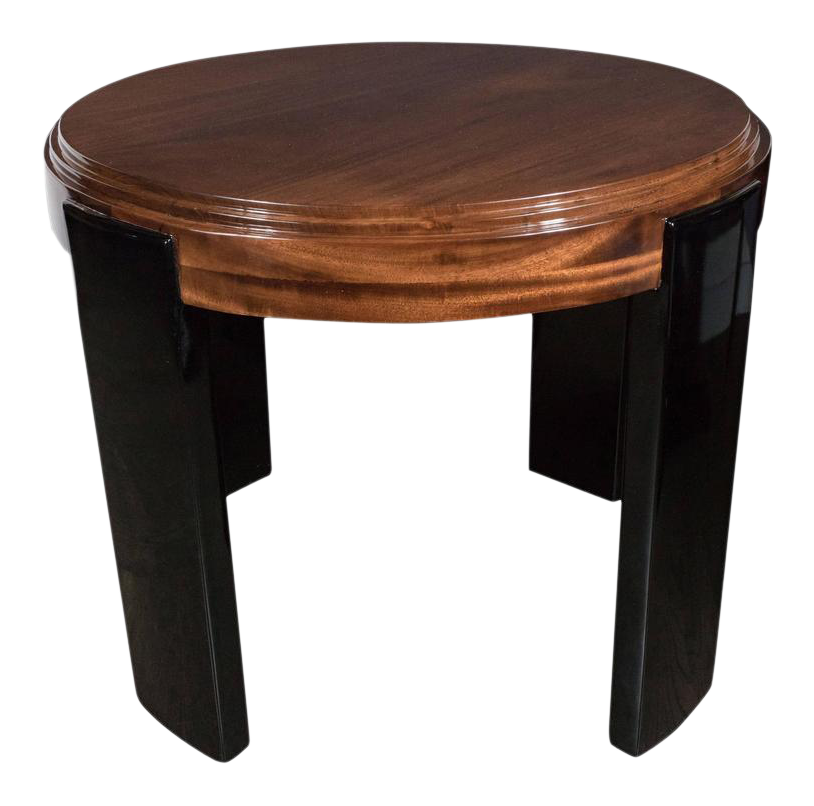 Art Deco Skyscraper Style Stepped Detail Side Table with Black Lacquer Legs
