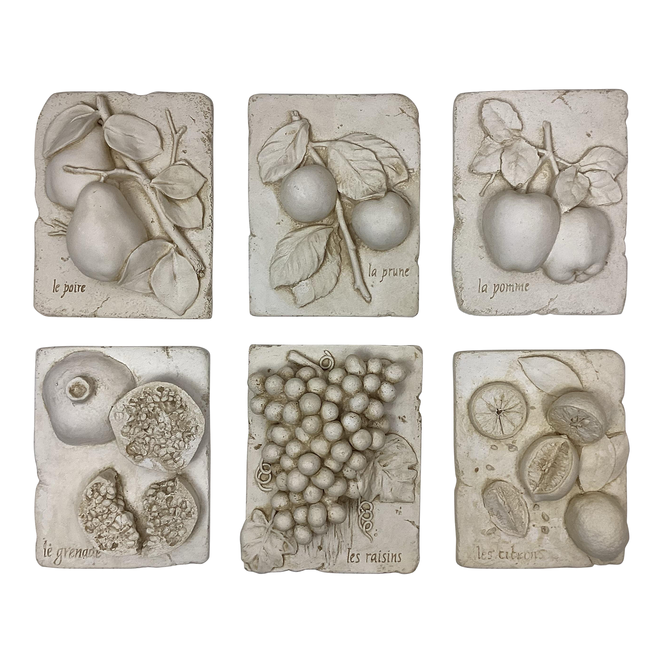 Vintage French Molded Plaster Fruit Plaques, Set of 6 | Chairish
