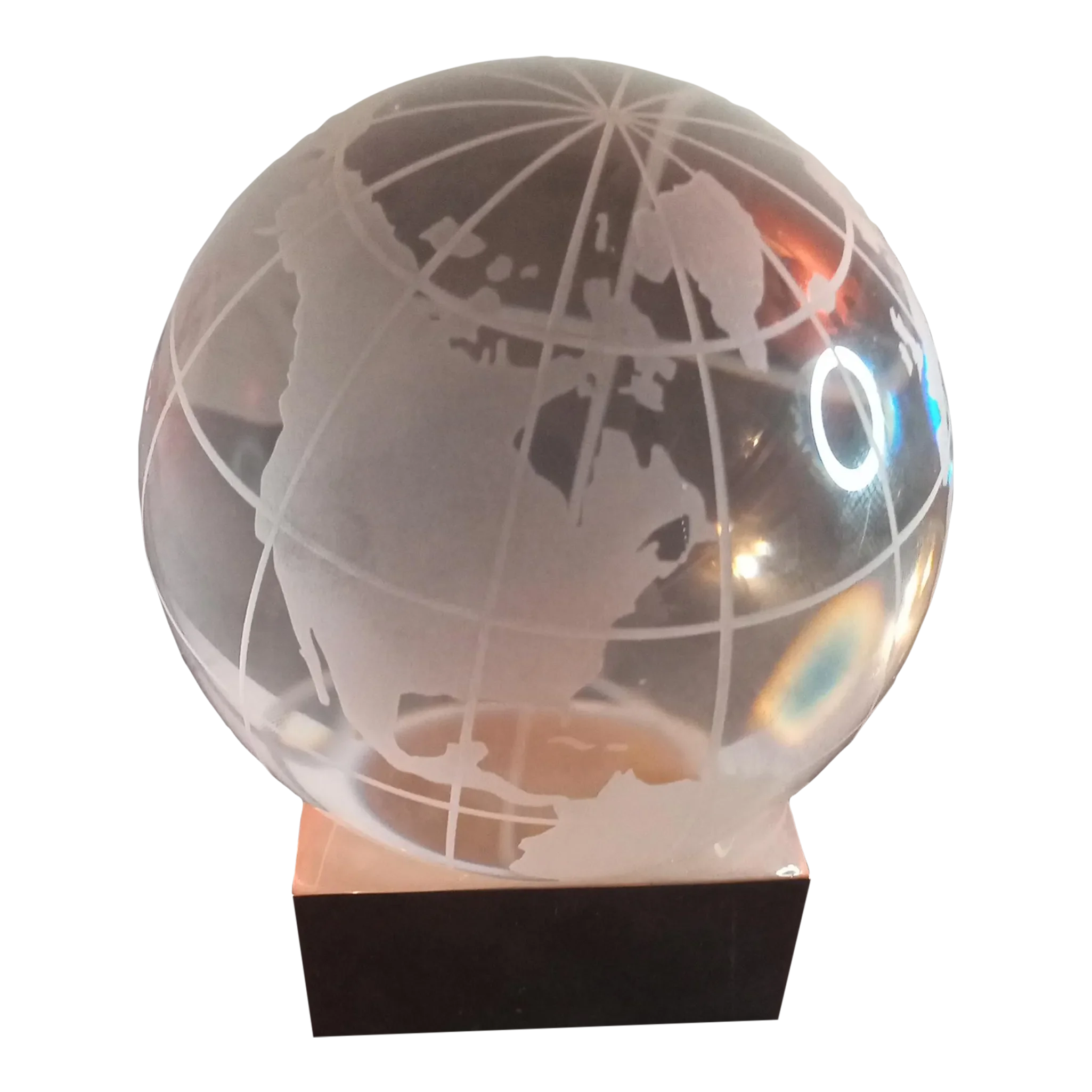 1980s Etched World Map Crystal Clear Glass Paperweight Decor on ...