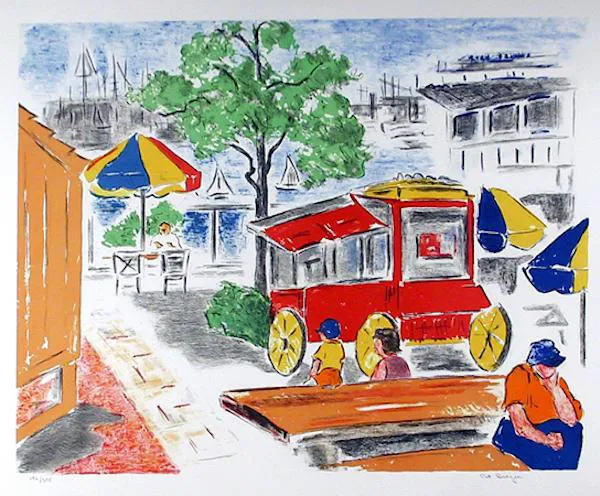 Pat Berger Push Cart Lithograph | Chairish