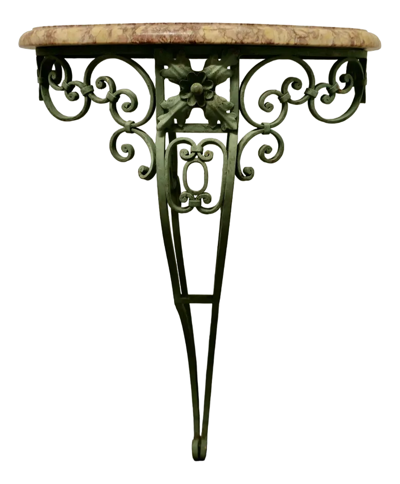 French Wrought Iron & Marble Console or Hall Table, 1890s | Chairish