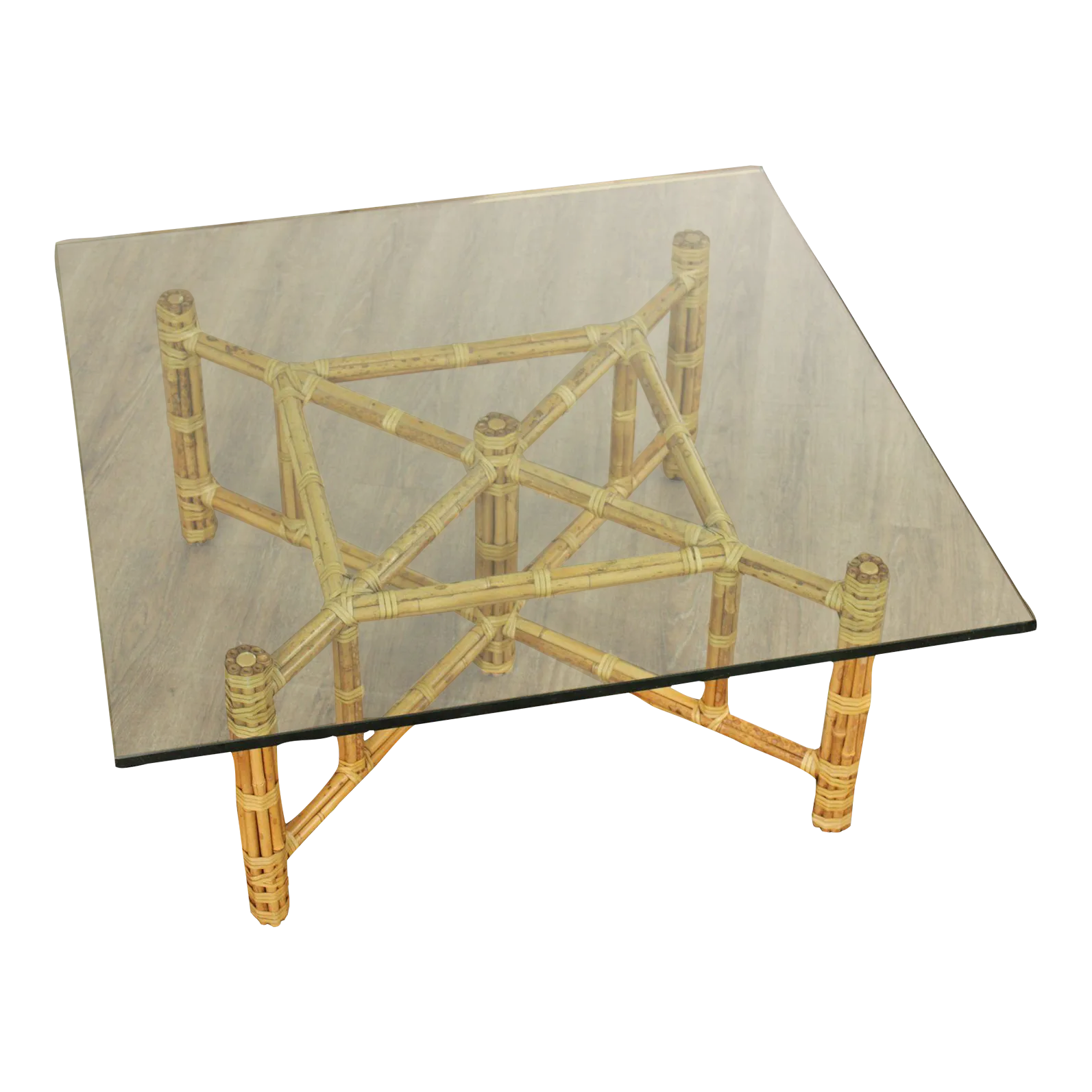 McGuire Hollywood Regency Glass Top Bamboo Cocktail Table | Chairish