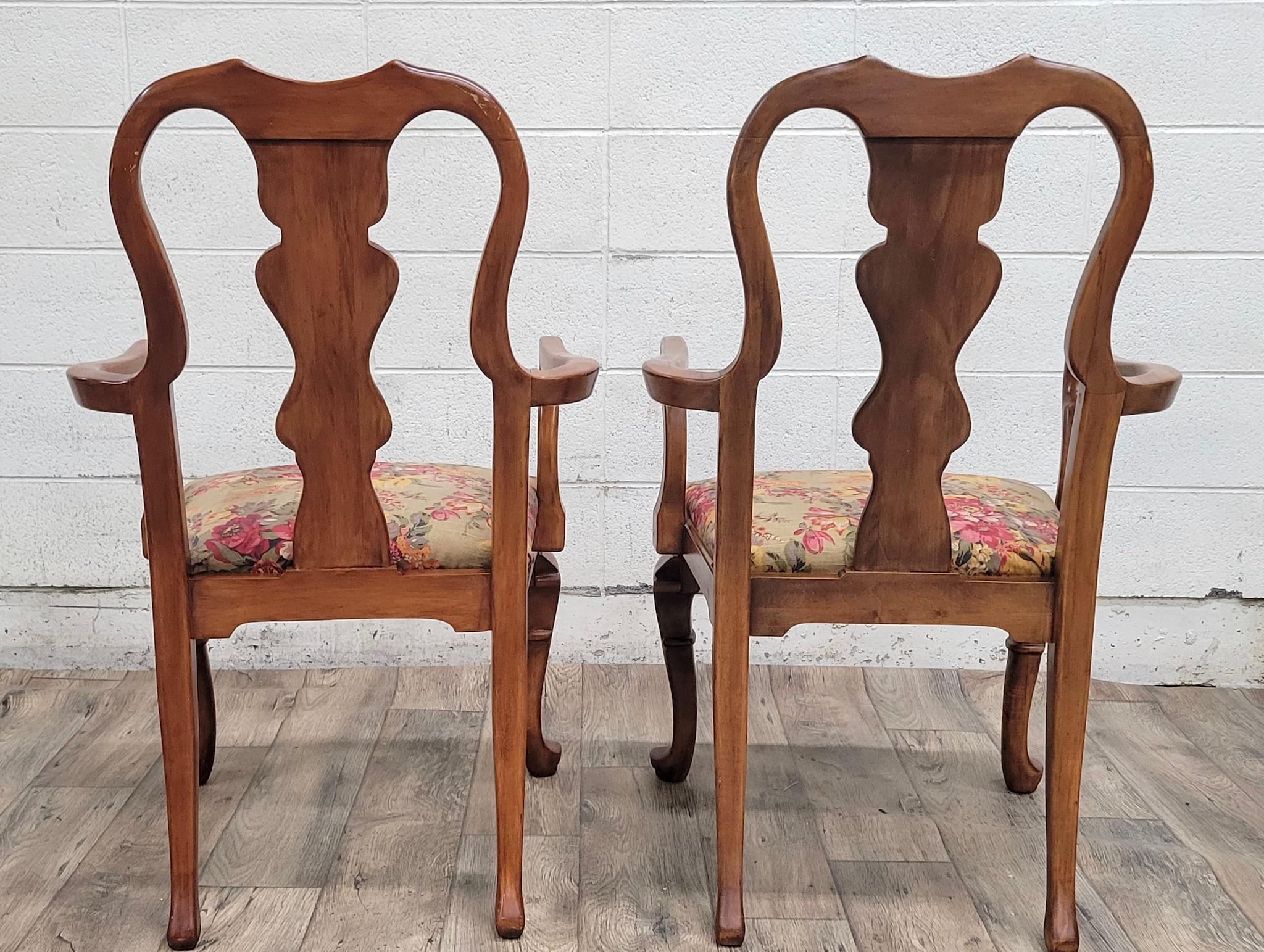 Vintage Lexington Furniture Industries Queen Anne Dining Arm Chairs Pair