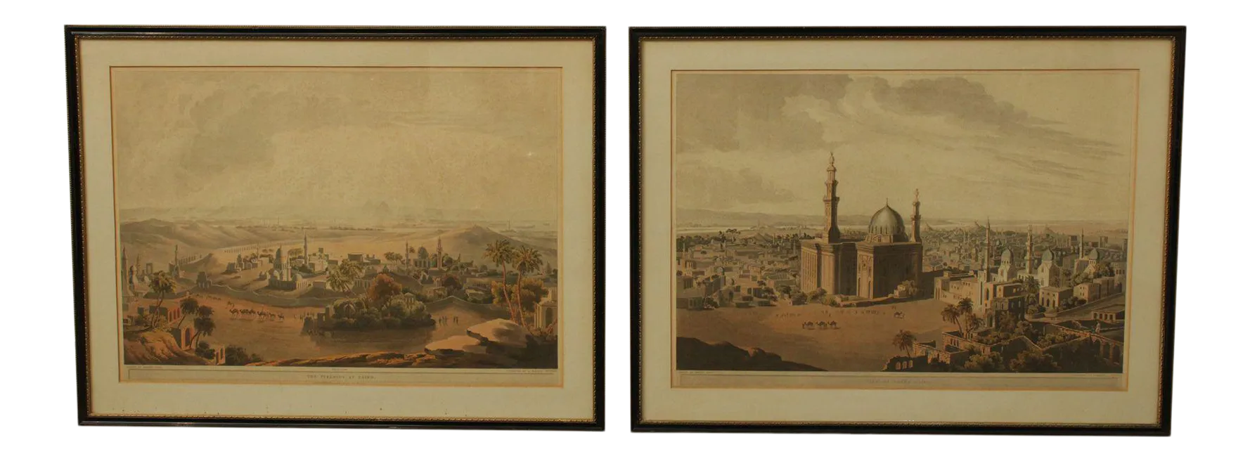 Henry Salt 'The Pyramids at Cairo' 'View of Grand Cairo' 2 Hand Colored ...