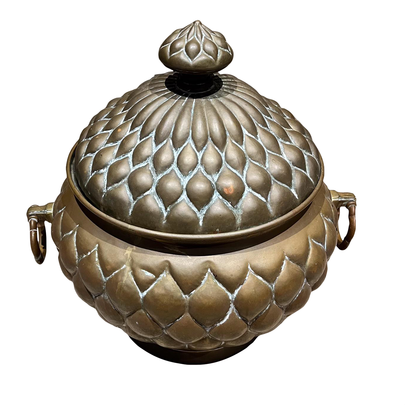 Moroccan Hammered Copper Lotus Flower Lidded Vessel | Chairish