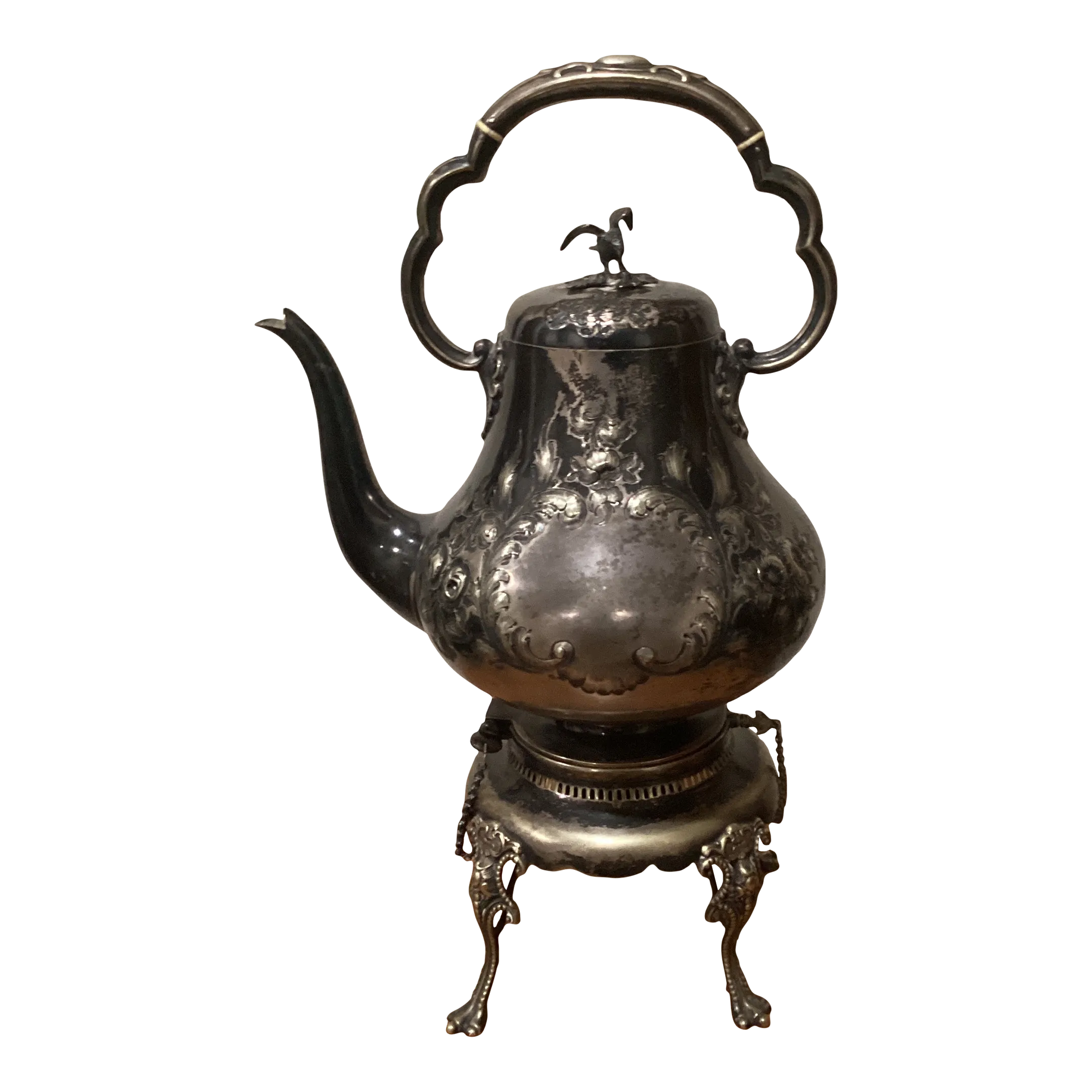 Antique Victorian Silver Plate Kettle With Original Decorative Burner ...