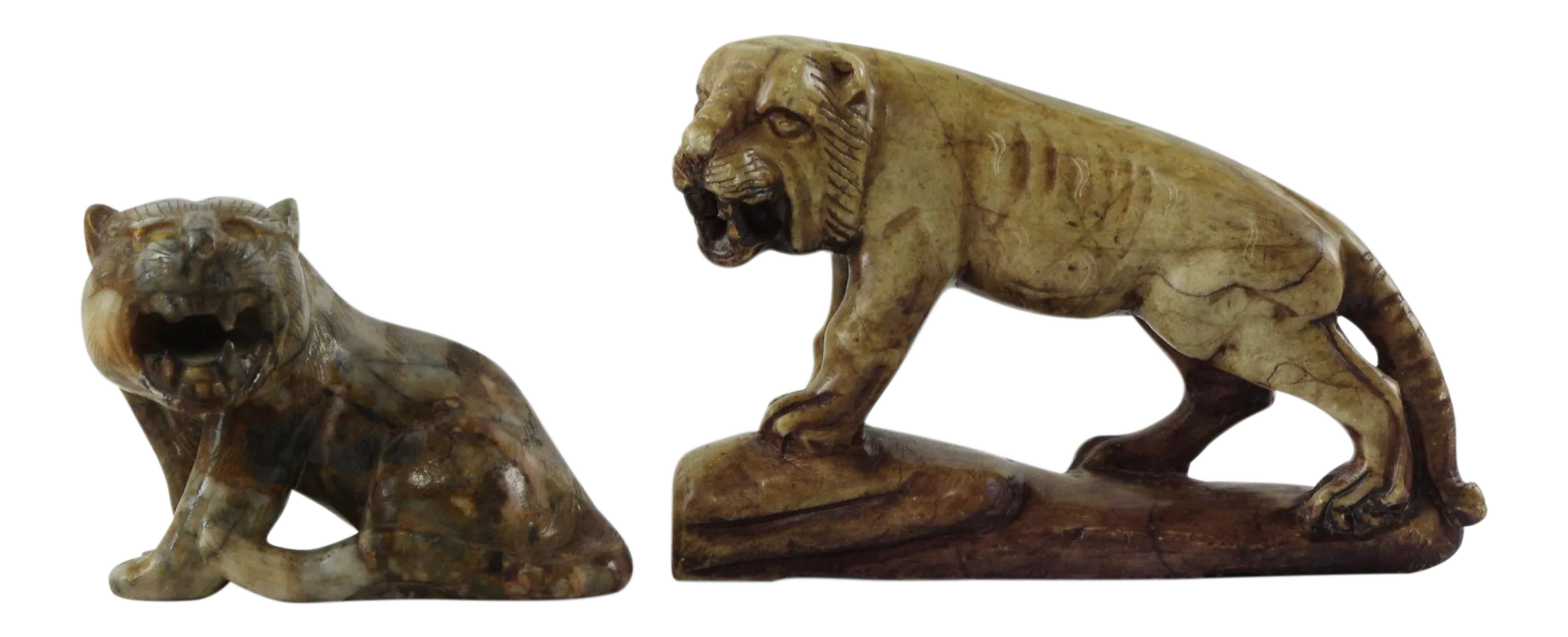 Asian Carved Stone Cat Figurines - a Pair | Chairish