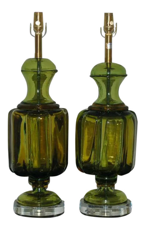 Marbro Murano Glass Lamps Green | Chairish