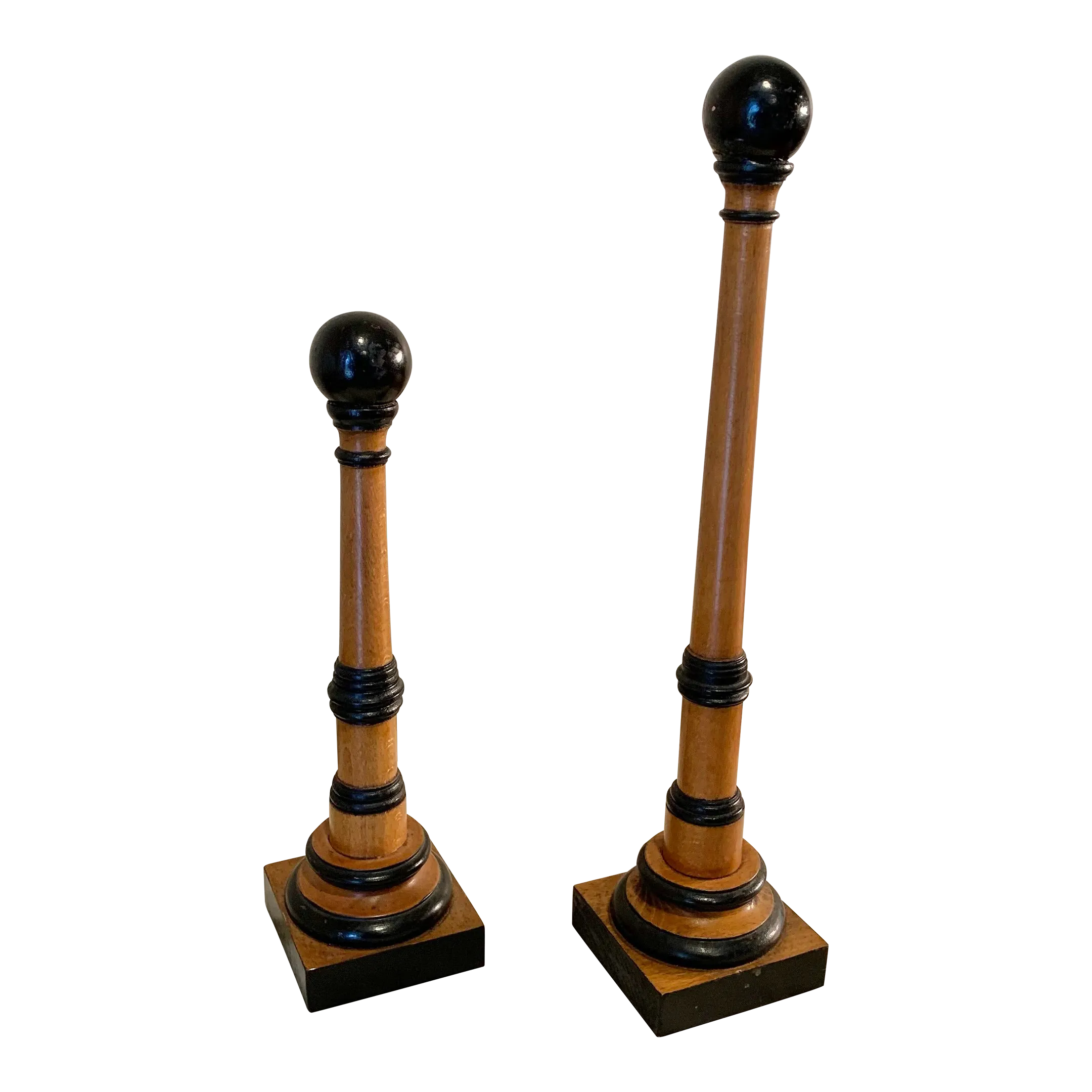 20th Century Wood Ebonized Decorative Poles - a Pair | Chairish