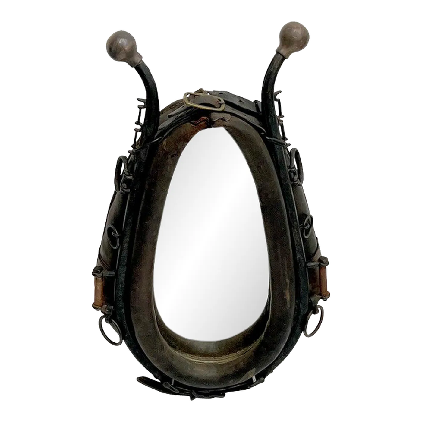 Antique Equestrian Horse Collar Mirror in Distressed Black Leather ...