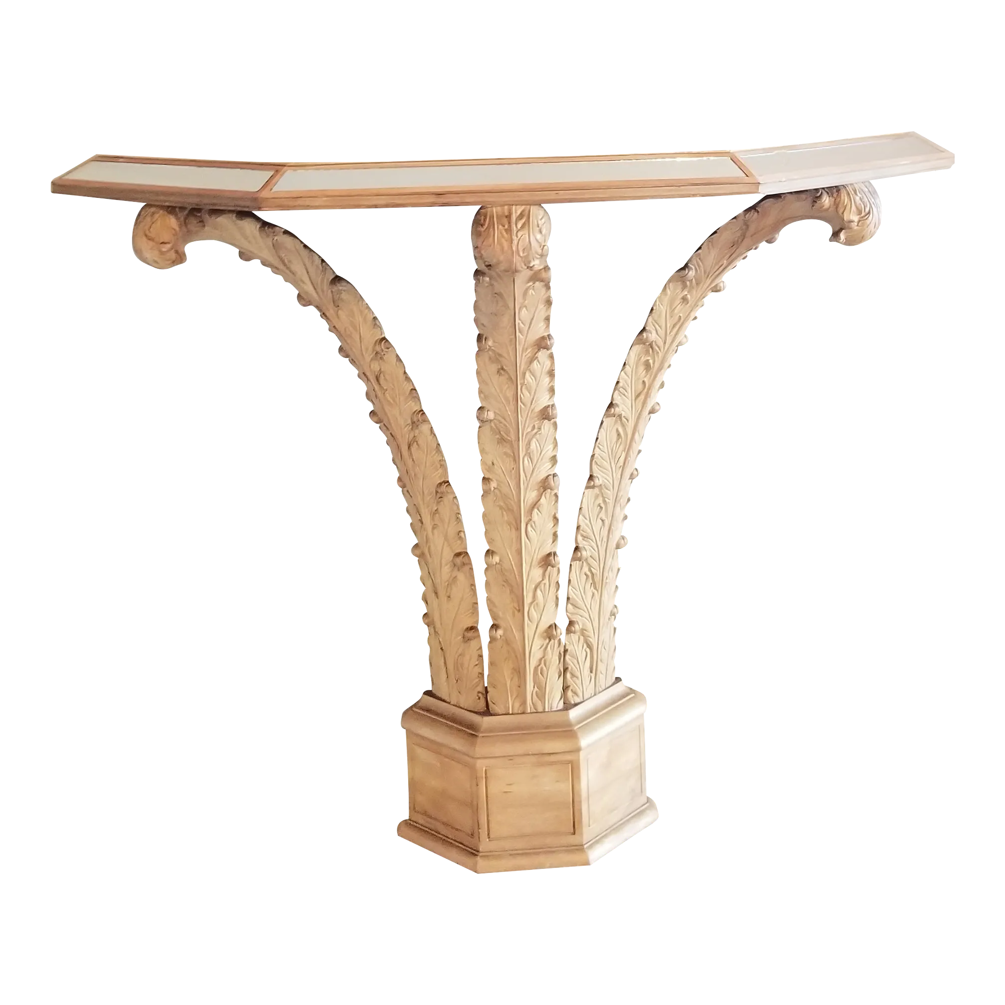 Carved Wood Mirrored Feather Console Table | Chairish