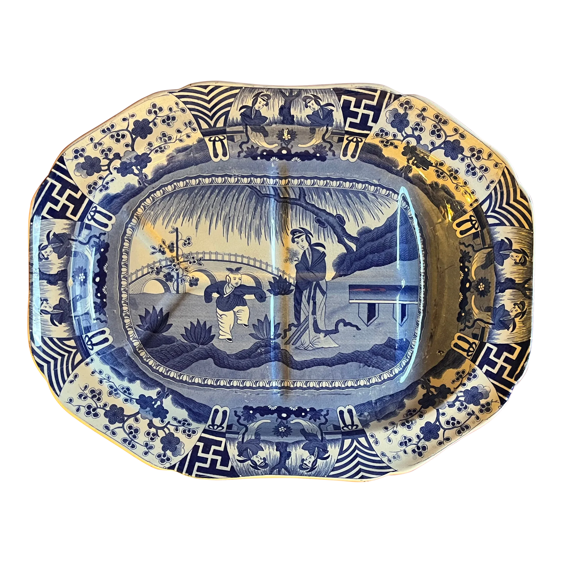 Large Antique Early 19th Century English Spode Pottery Blue & White ...