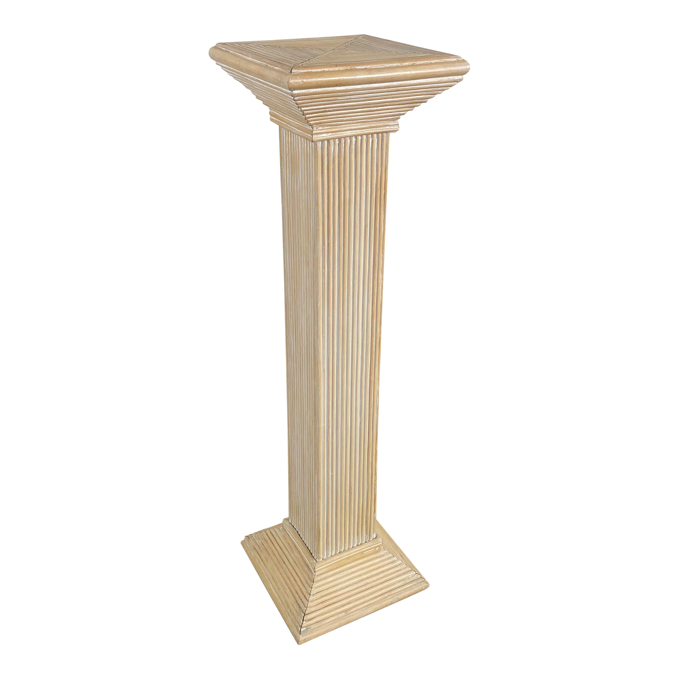 Vintage White Washed Split Reed Rattan Pedestal Column in Style of ...