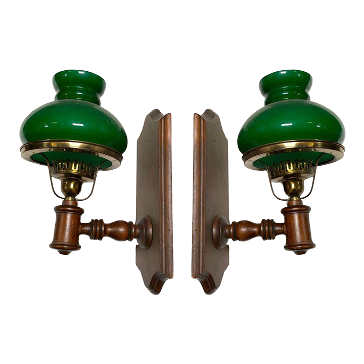 1950s Western Oil Lamp Green Bankers Electric Sconce With Shade, Pair ...