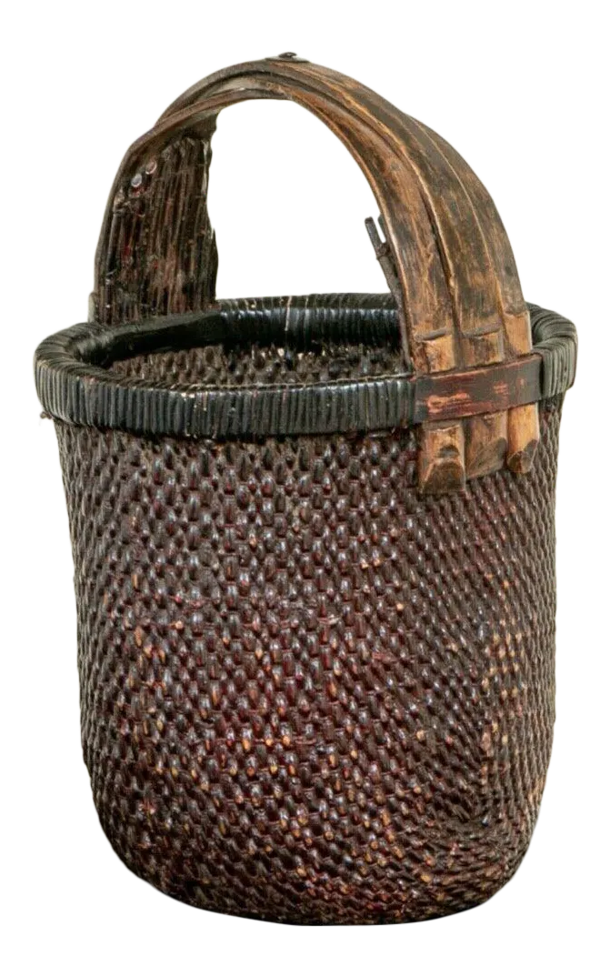 Antique Hand Woven Chinese Rice Gathering Basket | Chairish
