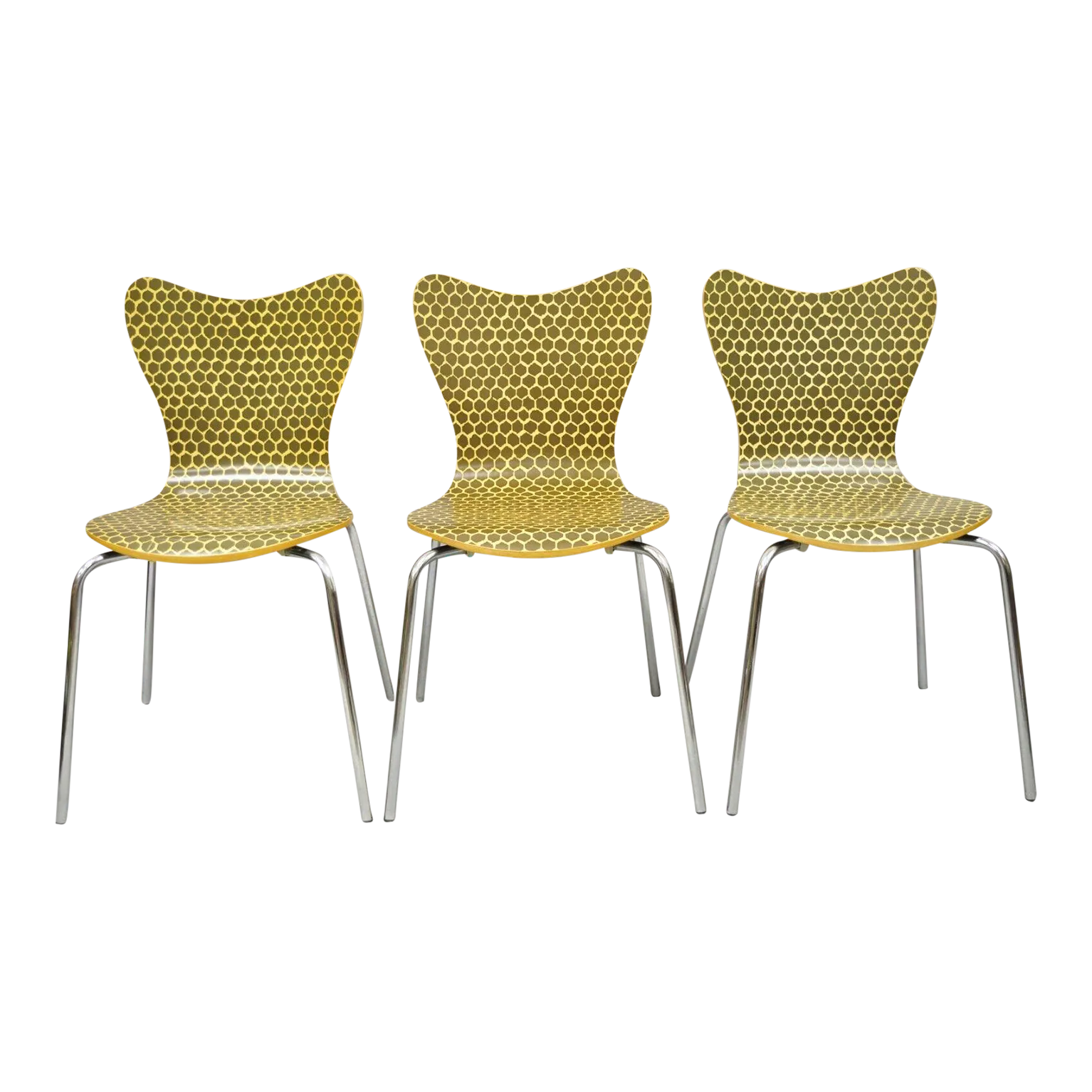 Modern Beehive Print Fritz Hansen Series 7 Style Side Chairs - Set of 3 ...