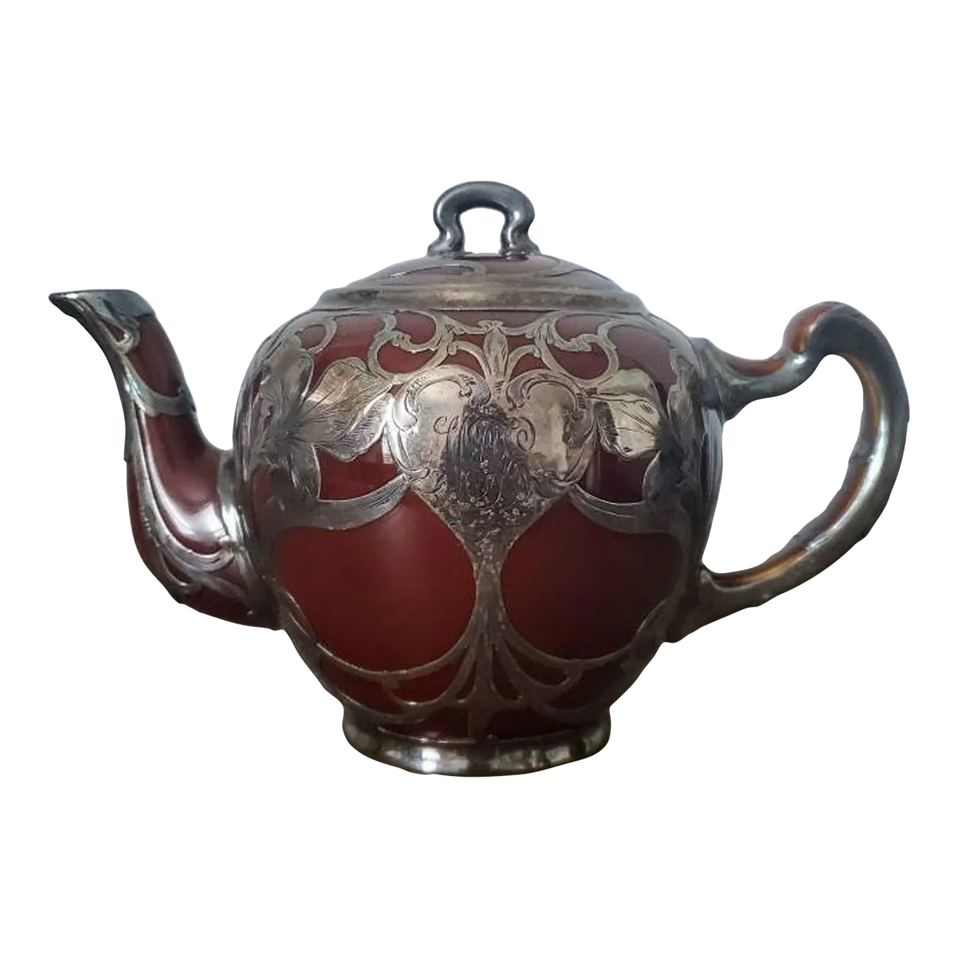 Antique Art Nouveau Lenox Silver Overlay Treacle Teapot | Chairish