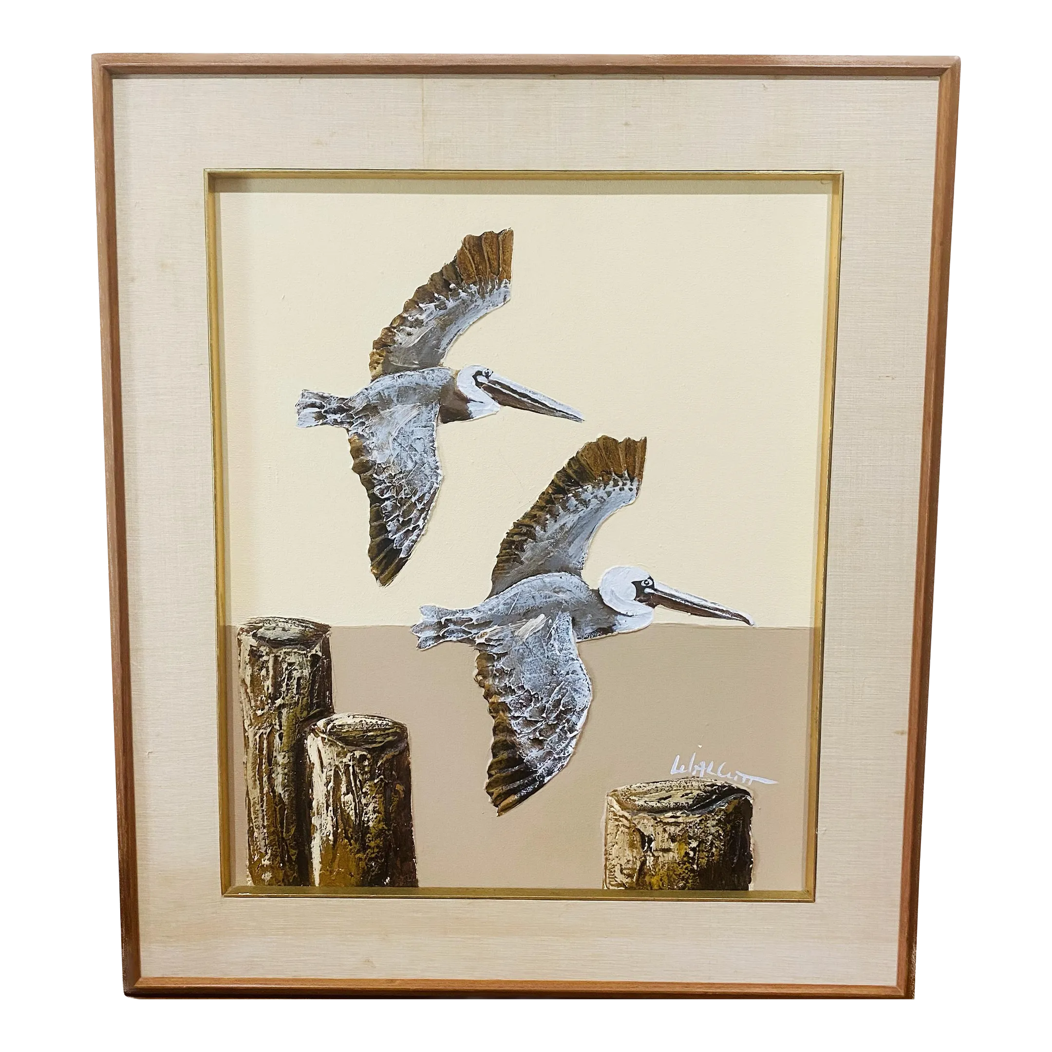 Frank Walcutt a of Pair Pelican Oil on Canvas Painting, Signed Circa ...