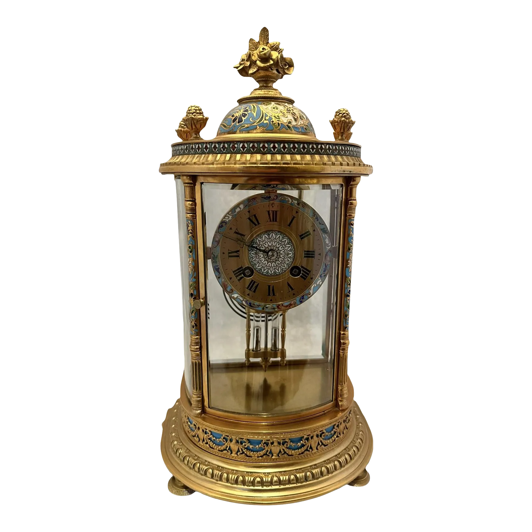 Late 19th Century French Crystal Regulator Clock. Brass and Cloisonne ...