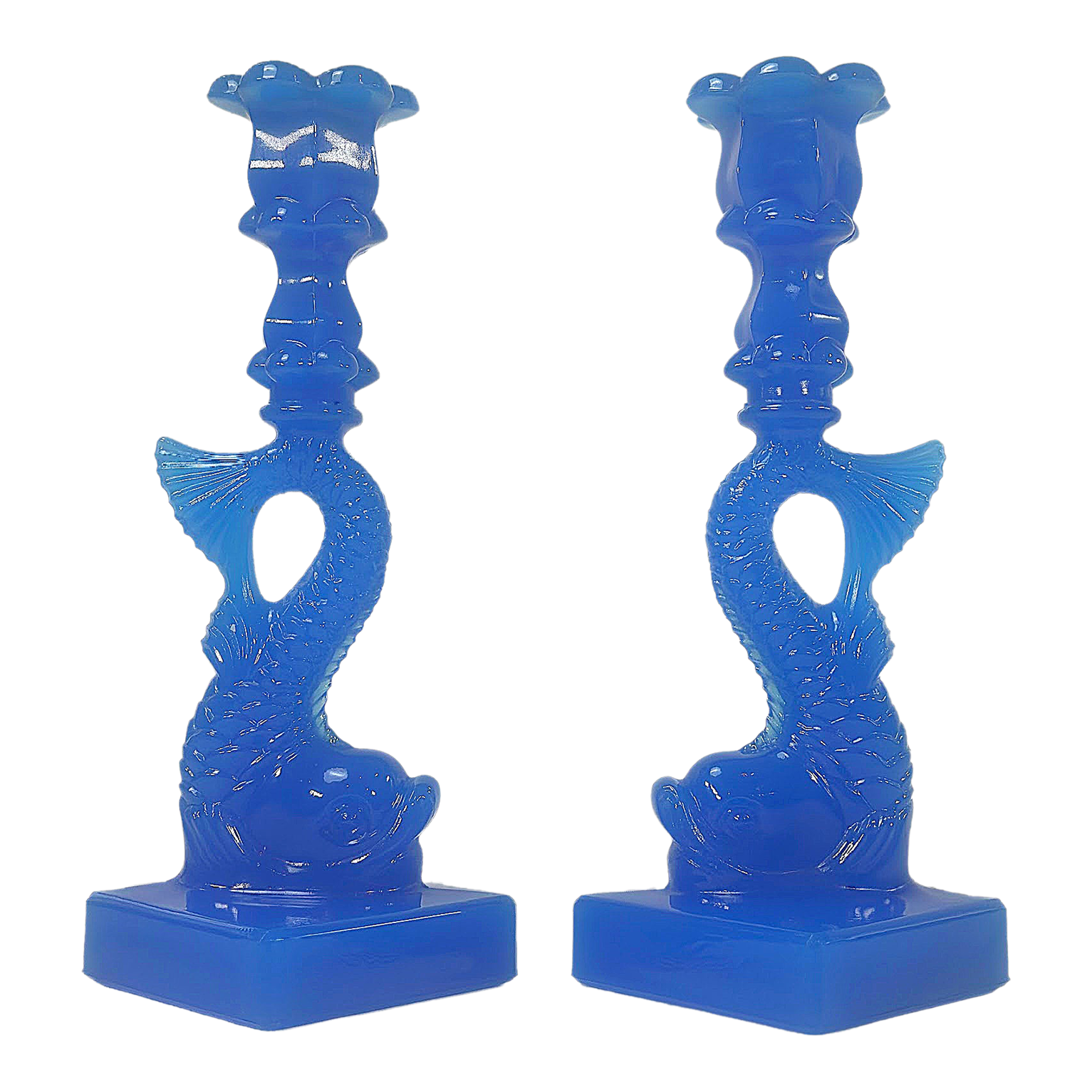Late 20th Century Pressed Glass Neoclassical Dolphin Candlesticks - a ...