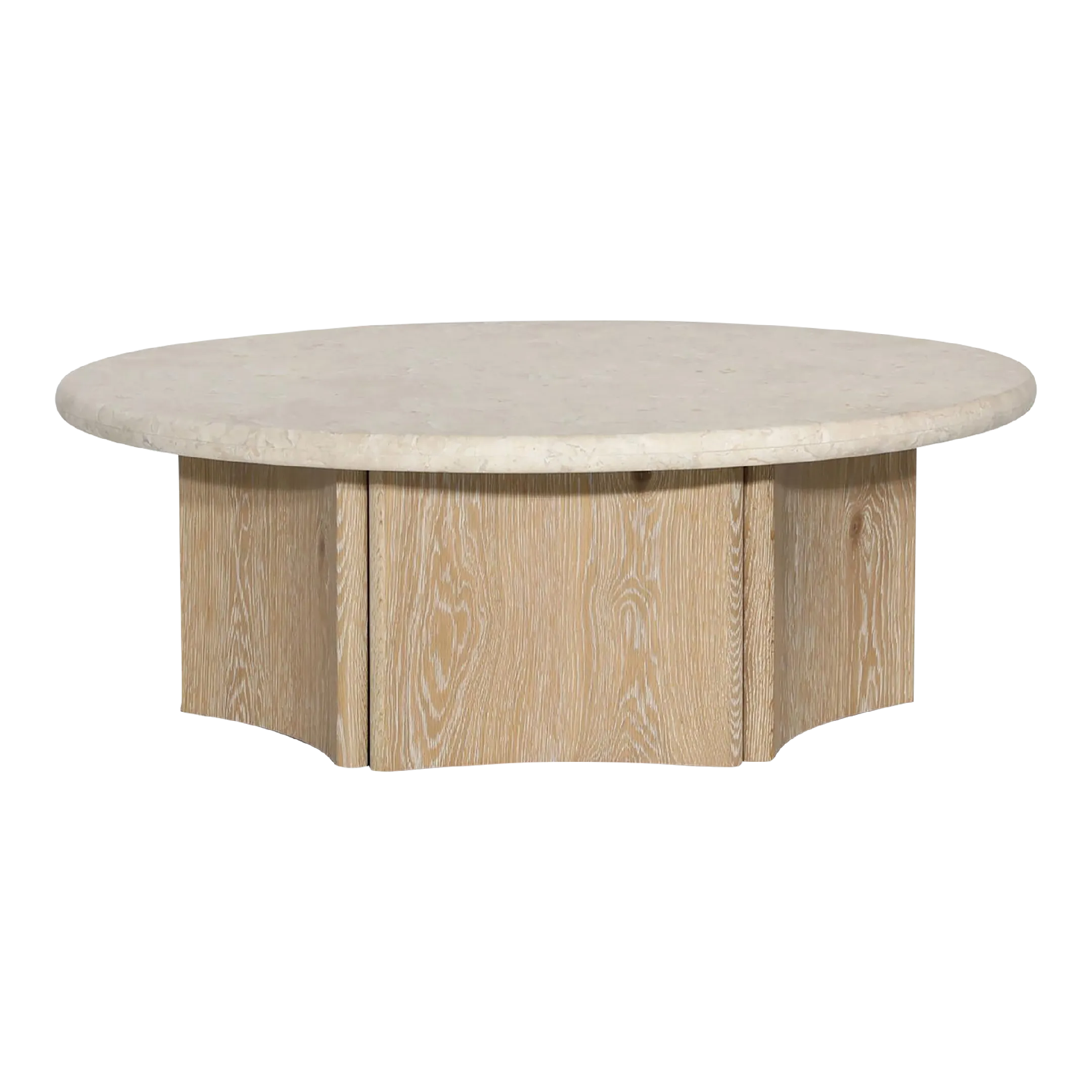 Round Wood Scallop & Marble Coffee Table | Chairish
