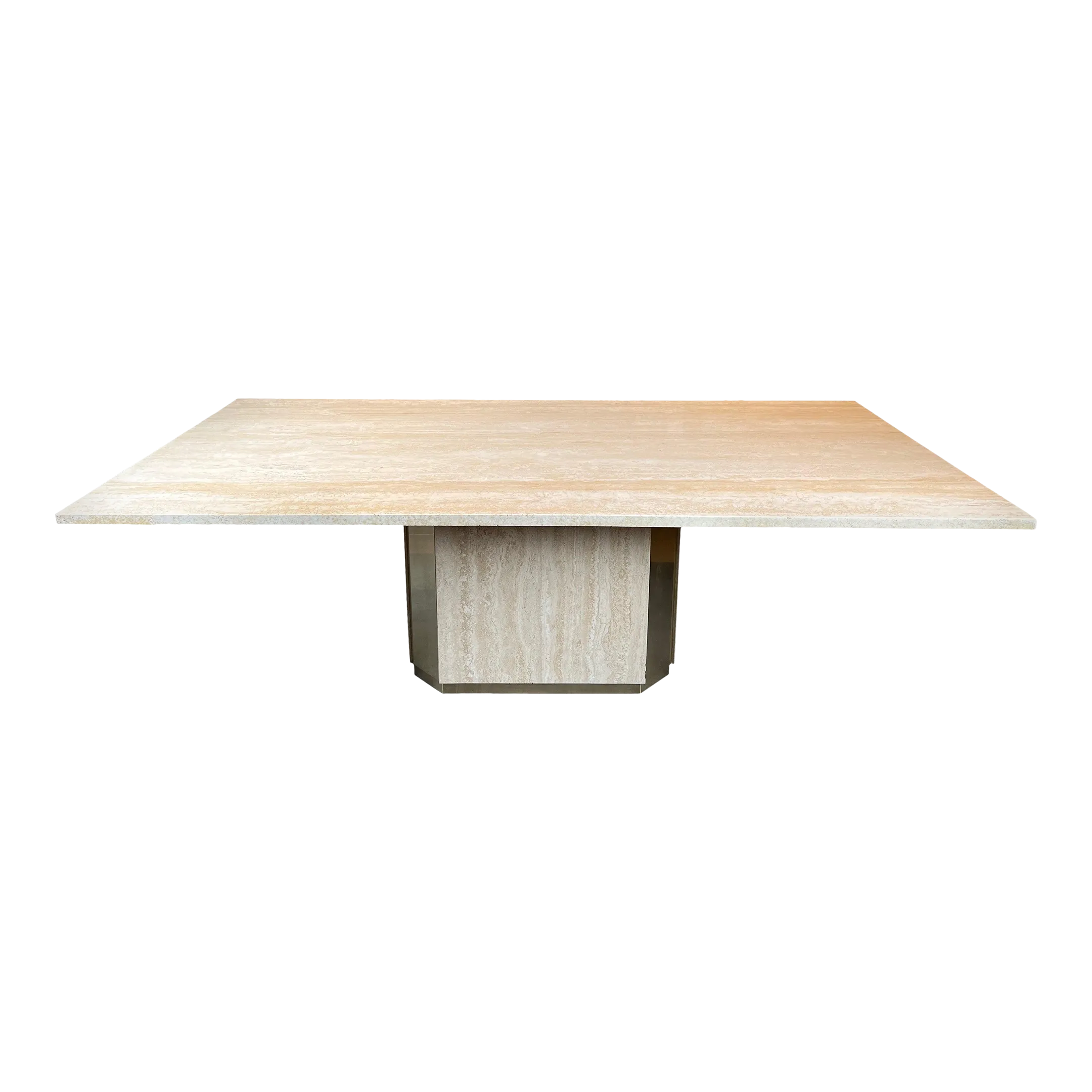 Travertine and Brass Dining Table. Work in French. Circa 1970 | Chairish