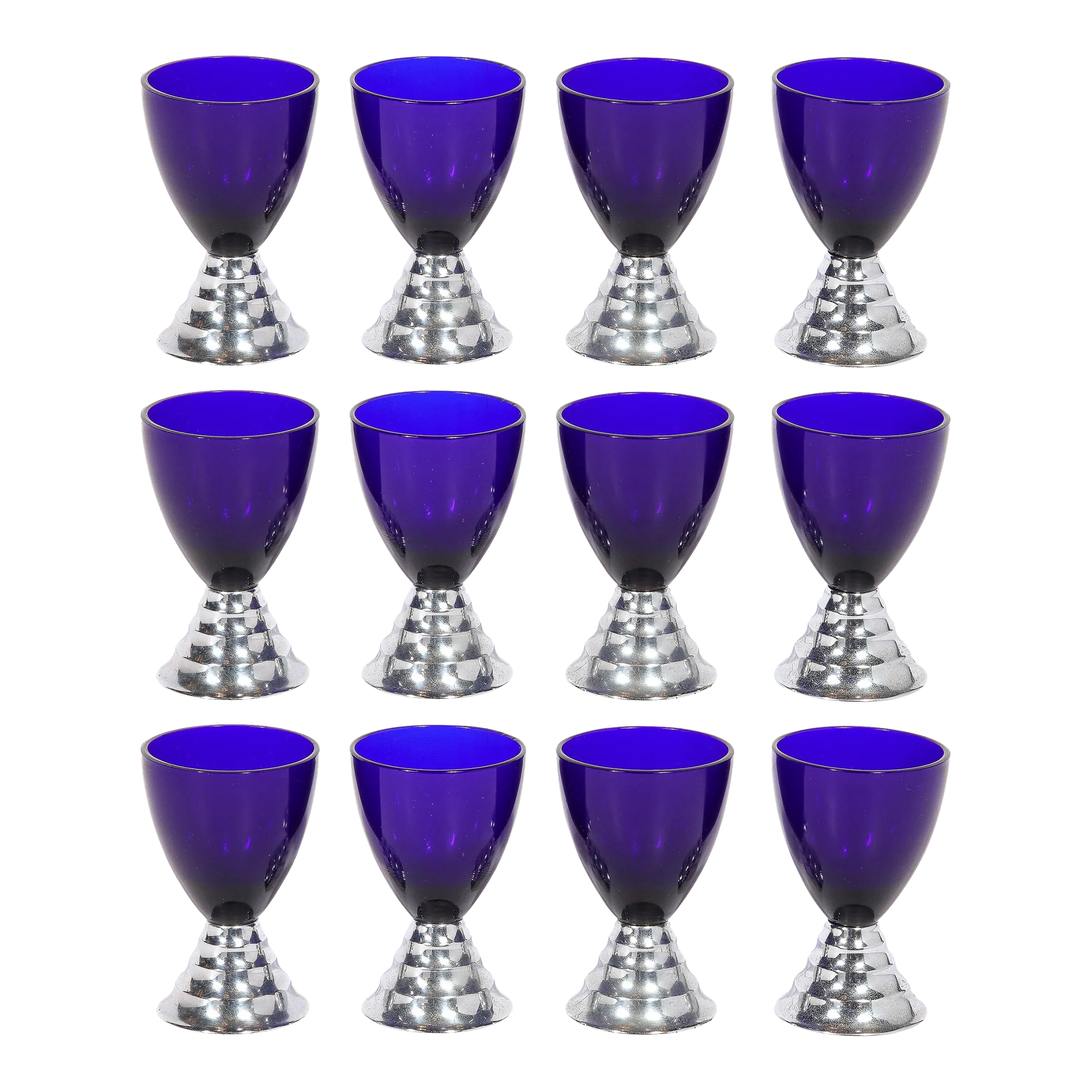 1930s Art Deco Skyscraper Style "Blue Moon" Cocktail Glasses in Chrome ...