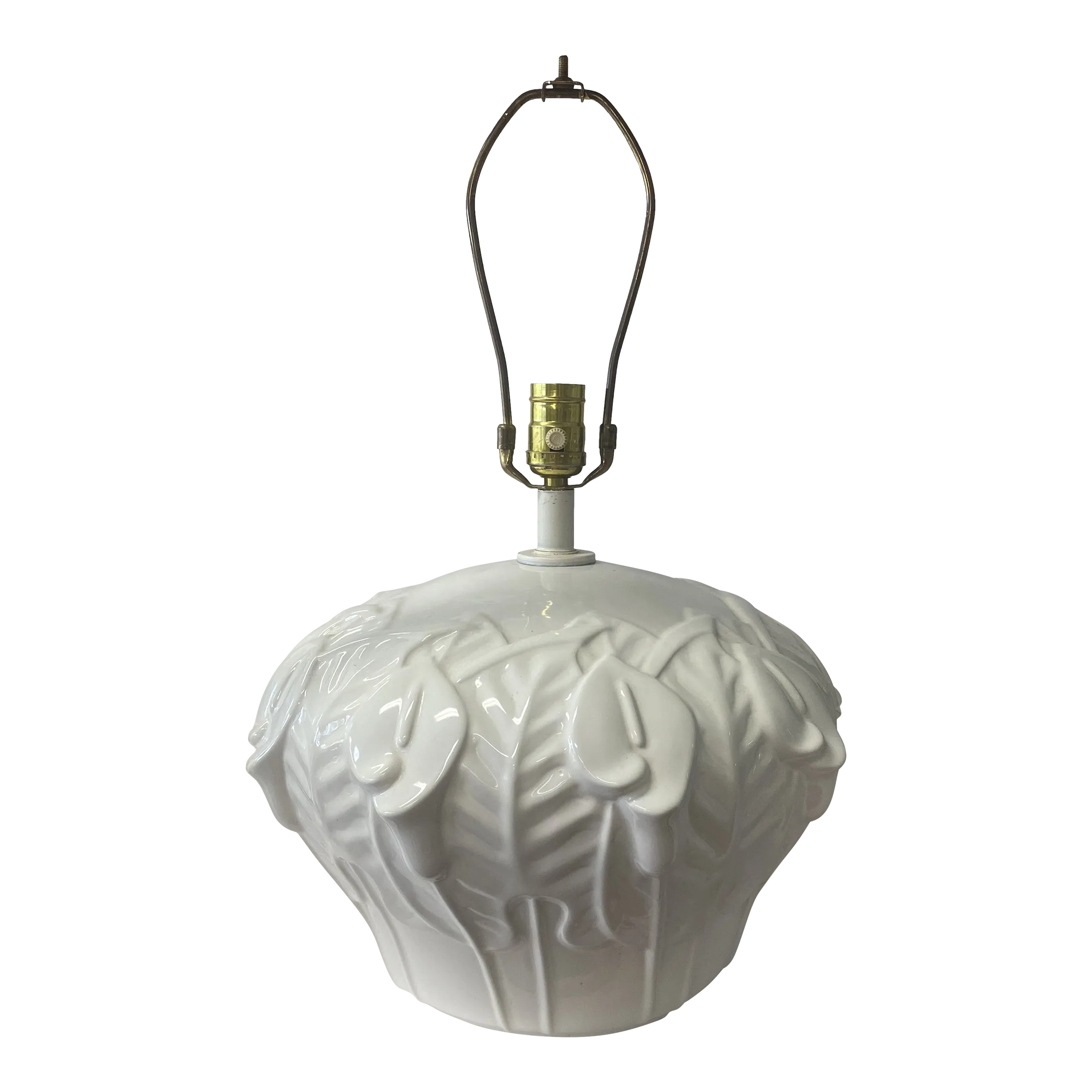 1970s White Ceramic Lamp With Kala Lily Detail | Chairish